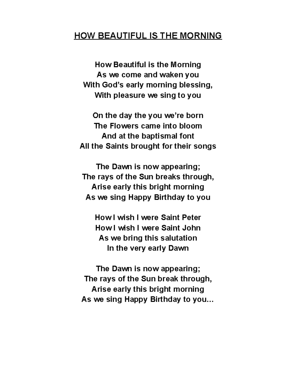 Songs For Mananita - Have Fun - HOW BEAUTIFUL IS THE MORNING How ...