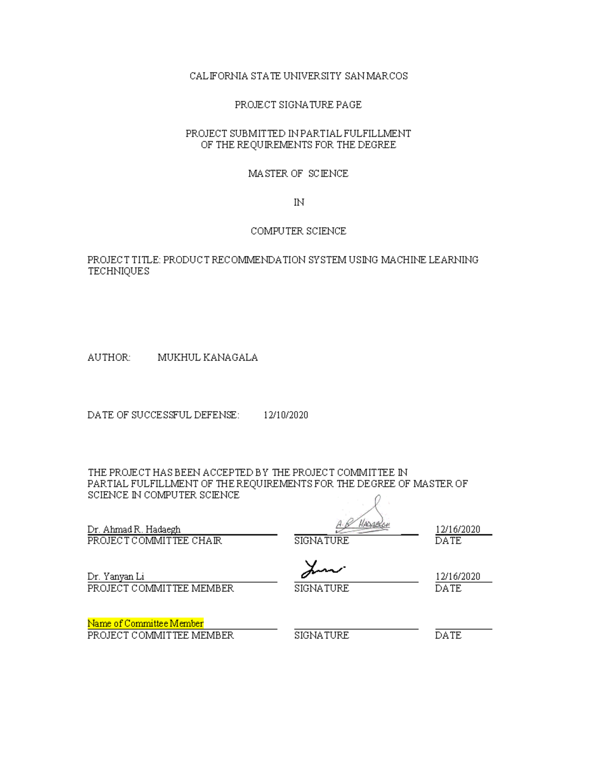 Project sample 3 - SIGNATURE CALIFORNIA STATE UNIVERSITY SAN MARCOS ...