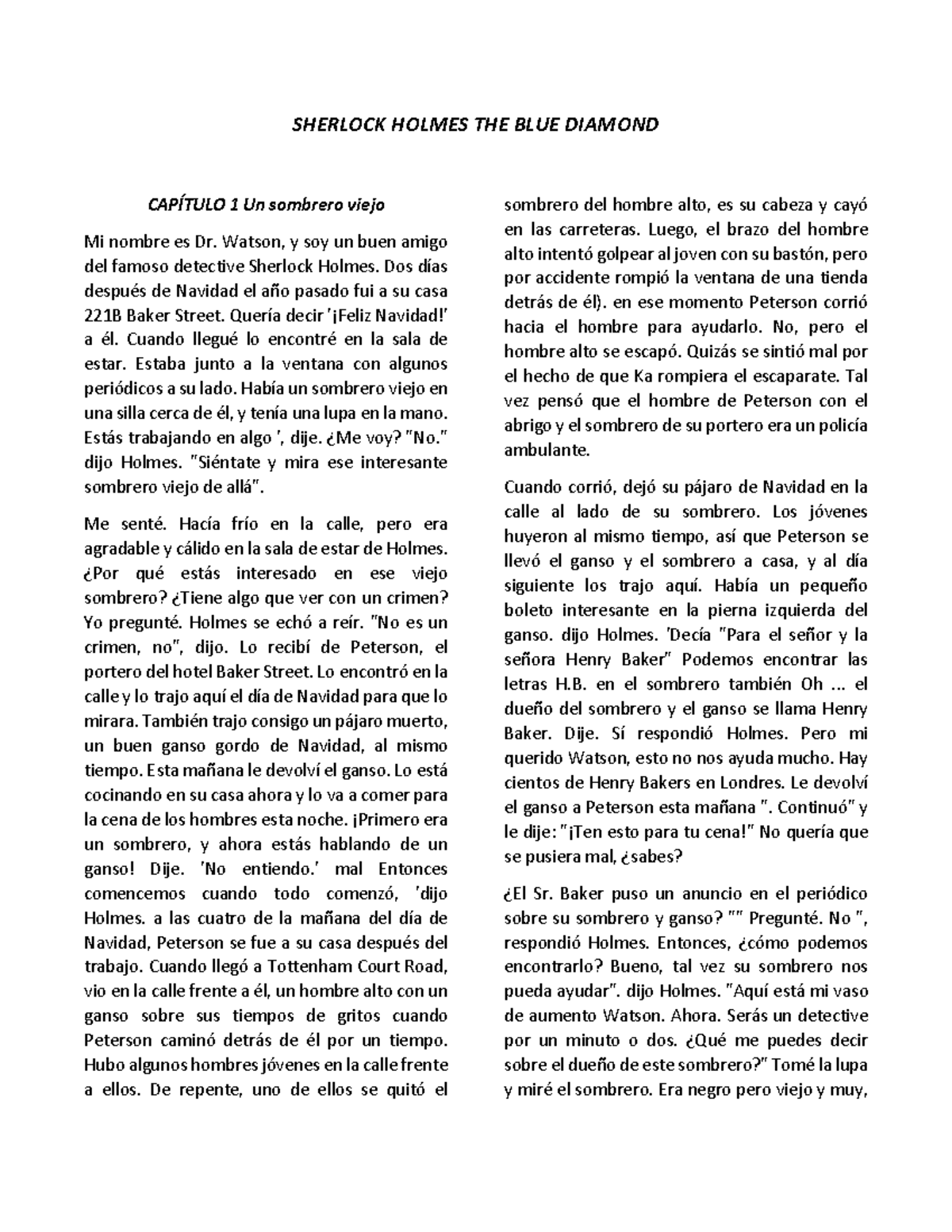 Libro inglés 2 jdje - SHERLOCK HOLMES THE BLUE DIAMOND CAPÍTULO 1 Un ...