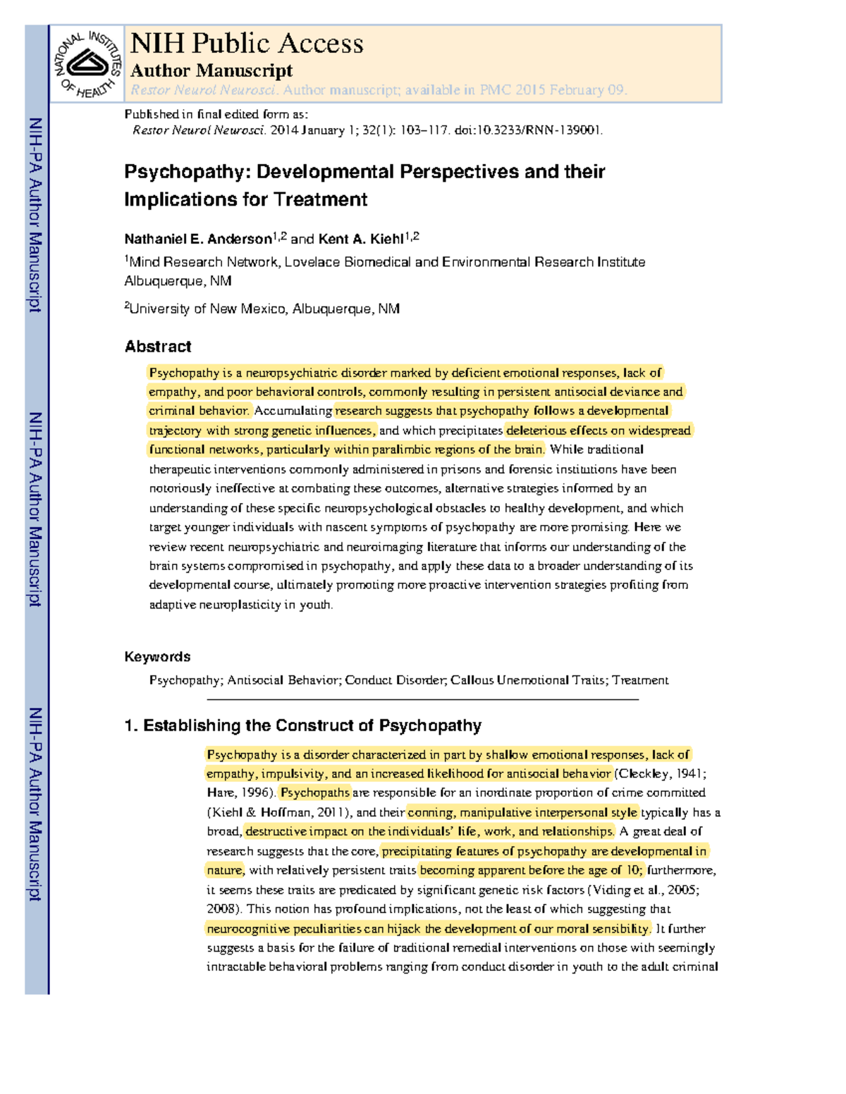 Psychopathy developmental perspectives and their implications for ...