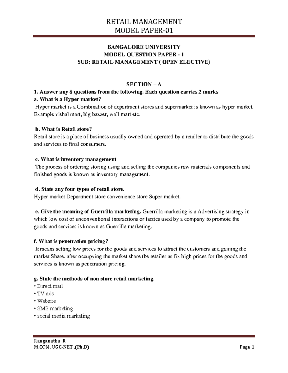 RM Model Paper - MODEL PAPER- 01 Ranganatha R BANGALORE UNIVERSITY ...