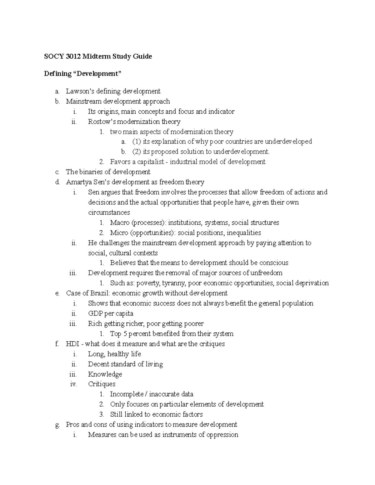 SOCY 3012: exam 1 study guide - SOCY 3012 Midterm Study Guide Defining ...