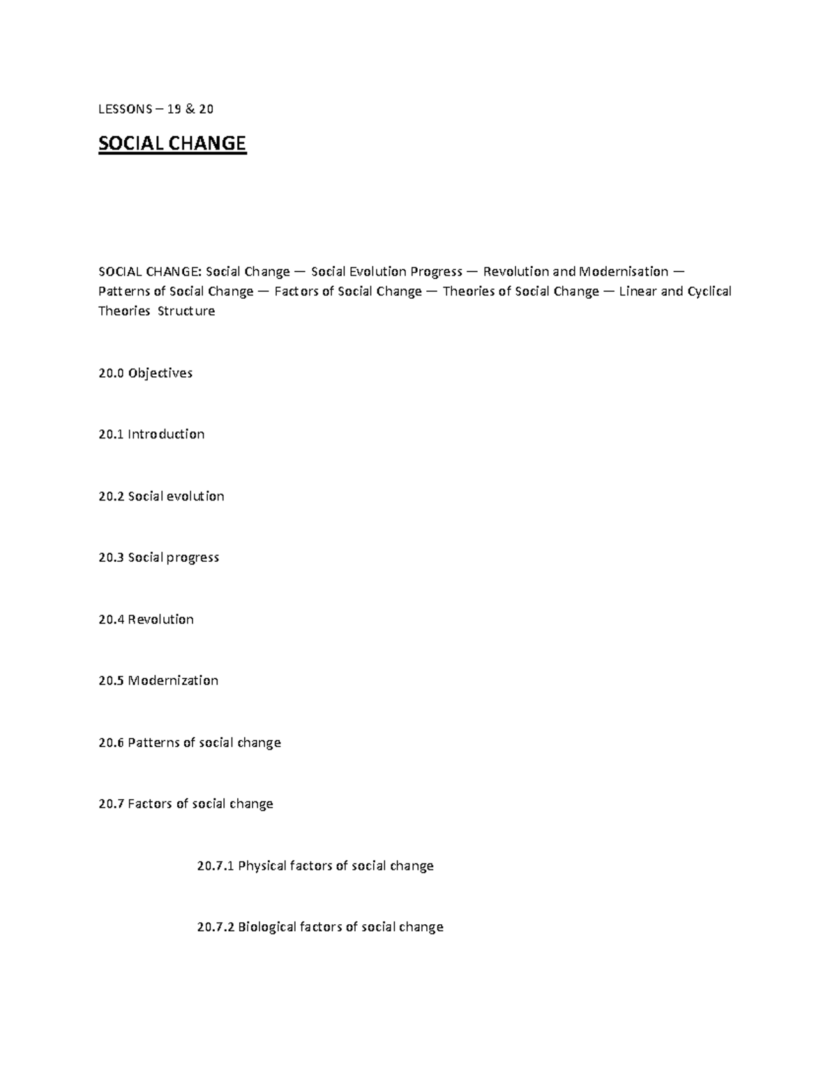 Social Change CH 15 - LESSONS – 19 & 20 SOCIAL CHANGE SOCIAL CHANGE ...