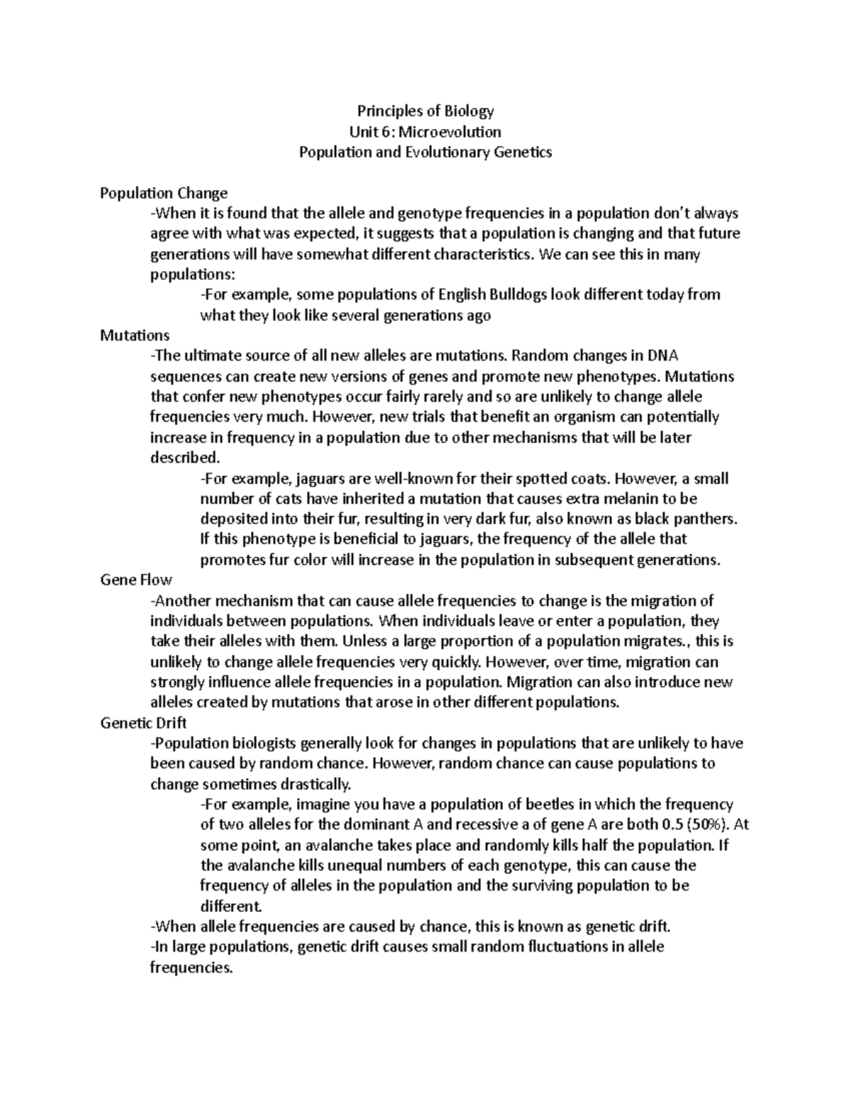 AP Bio Population And Evolutionary Genetics - Principles of Biology ...