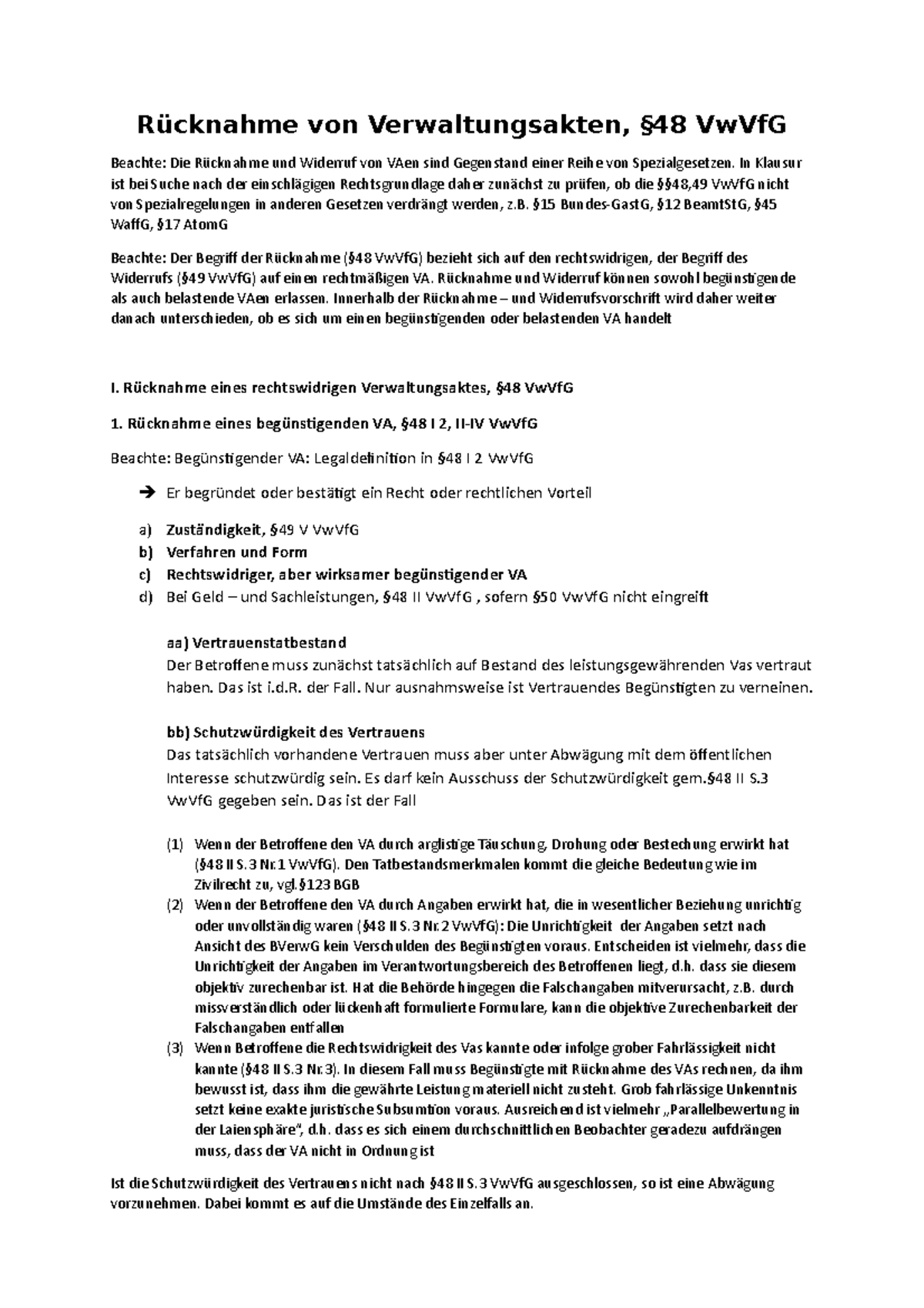 Schema Rücknahme von Verwaltungsakten - Rücknahme von Verwaltungsakten ...