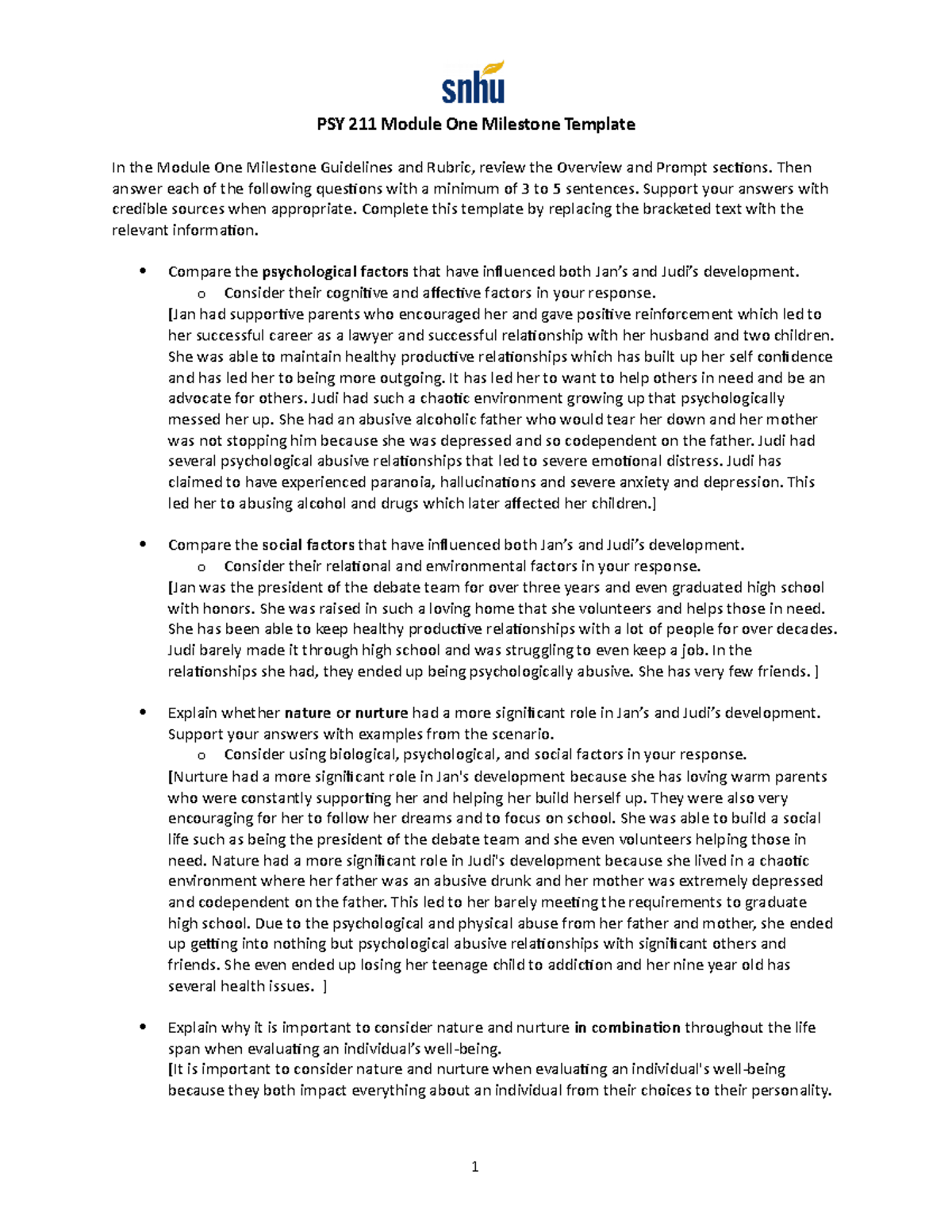 PSY 211 Module One Milestone Template-1 - PSY 211 Module One Milestone Template In the Module ...