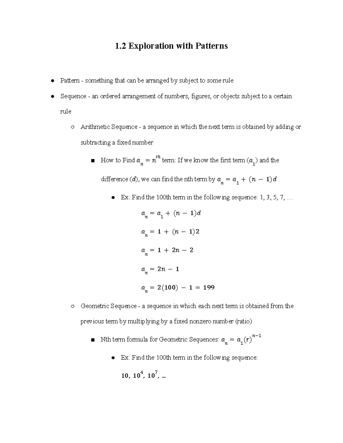 Exploration with Patterns - .. 𝑎𝑛 = 𝑎 1 + (𝑛 − 1)𝑑 𝑎𝑛 = 1 + (𝑛 − 1) 𝑎𝑛 ...