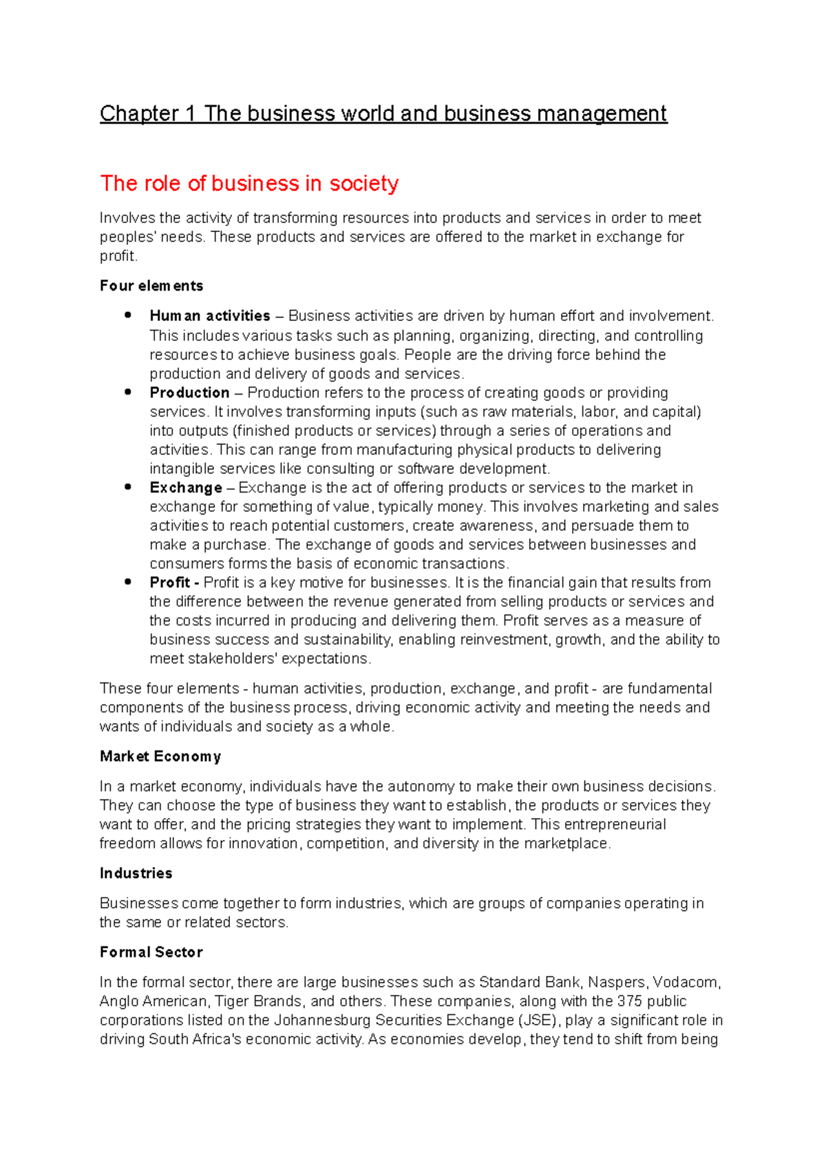 Chapter 1 The business world and business management - Chapter 1 The ...