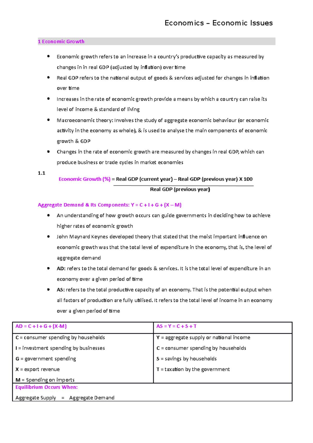 1 Economic Growth - Lecture notes 1 - 1 Economic Growth Economic growth ...