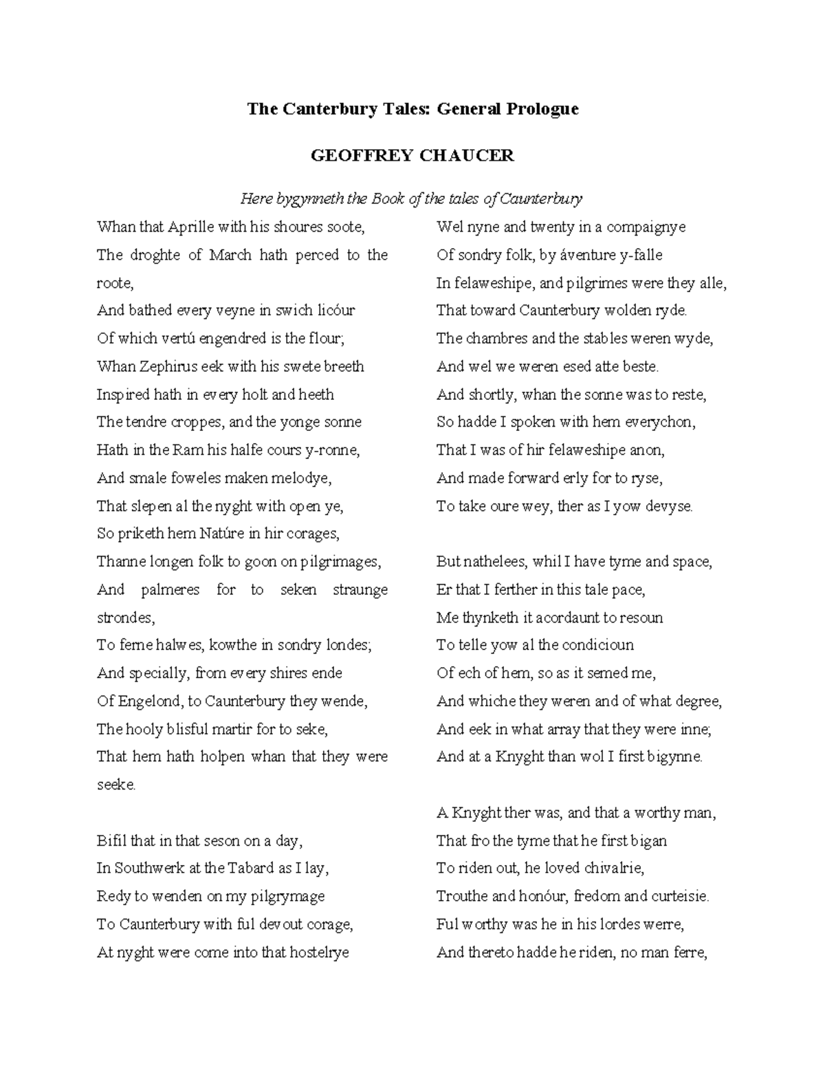 The Canterbury Tales General Prologue - The Canterbury Tales: General ...