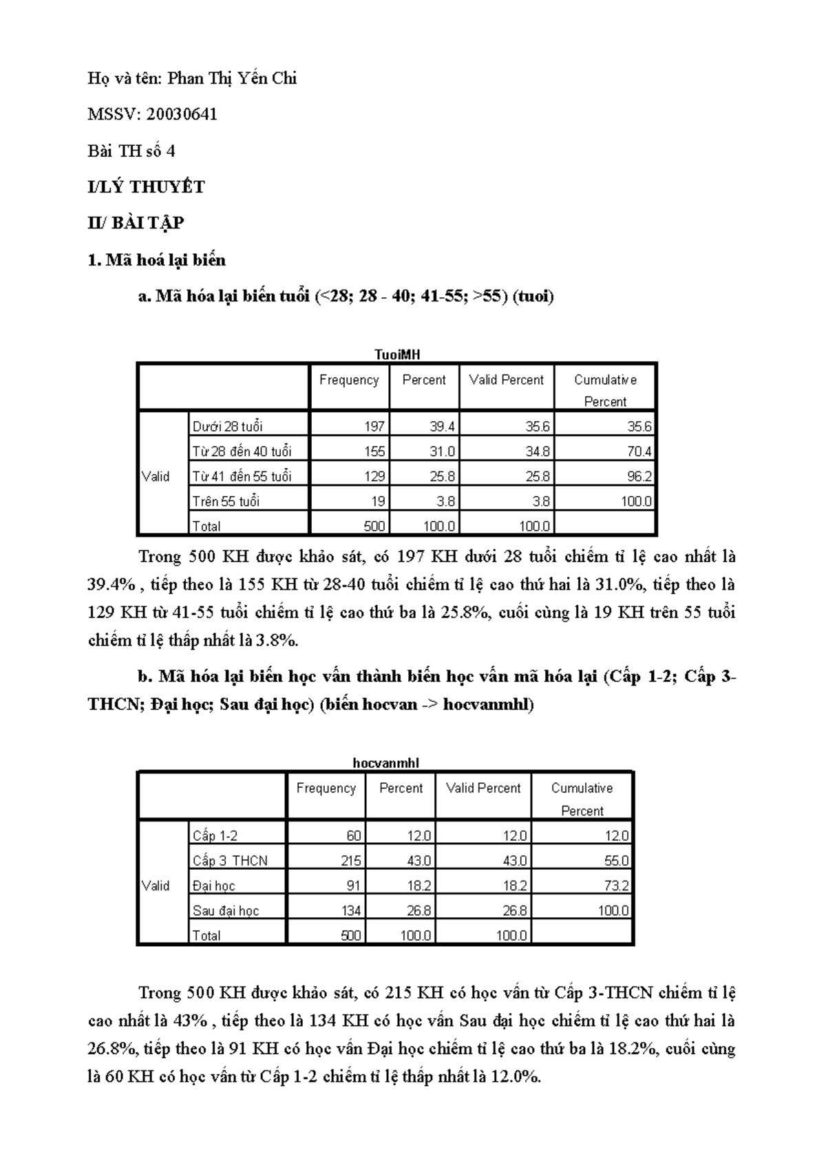 Bài TH4 2003 0641 Phan Thi Yen Chi - Họ và tên: Phan Thị Yến Chi MSSV: 20030641 Bài TH số 4 I/LÝ ...