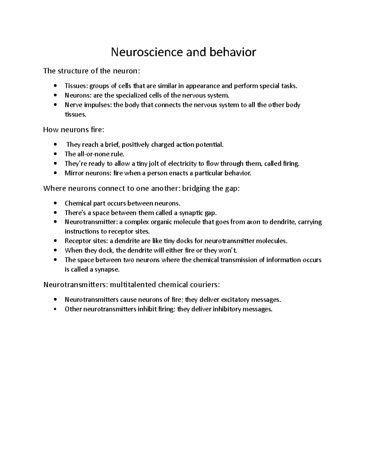 Neuroscience and behavior - Neurons: are the specialized cells of the ...