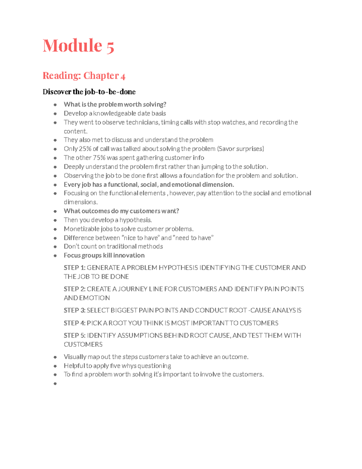 ENT 304 Module 5 - Module 5 Reading: Chapter 4 Discover the job-to-be-done What is the problem ...