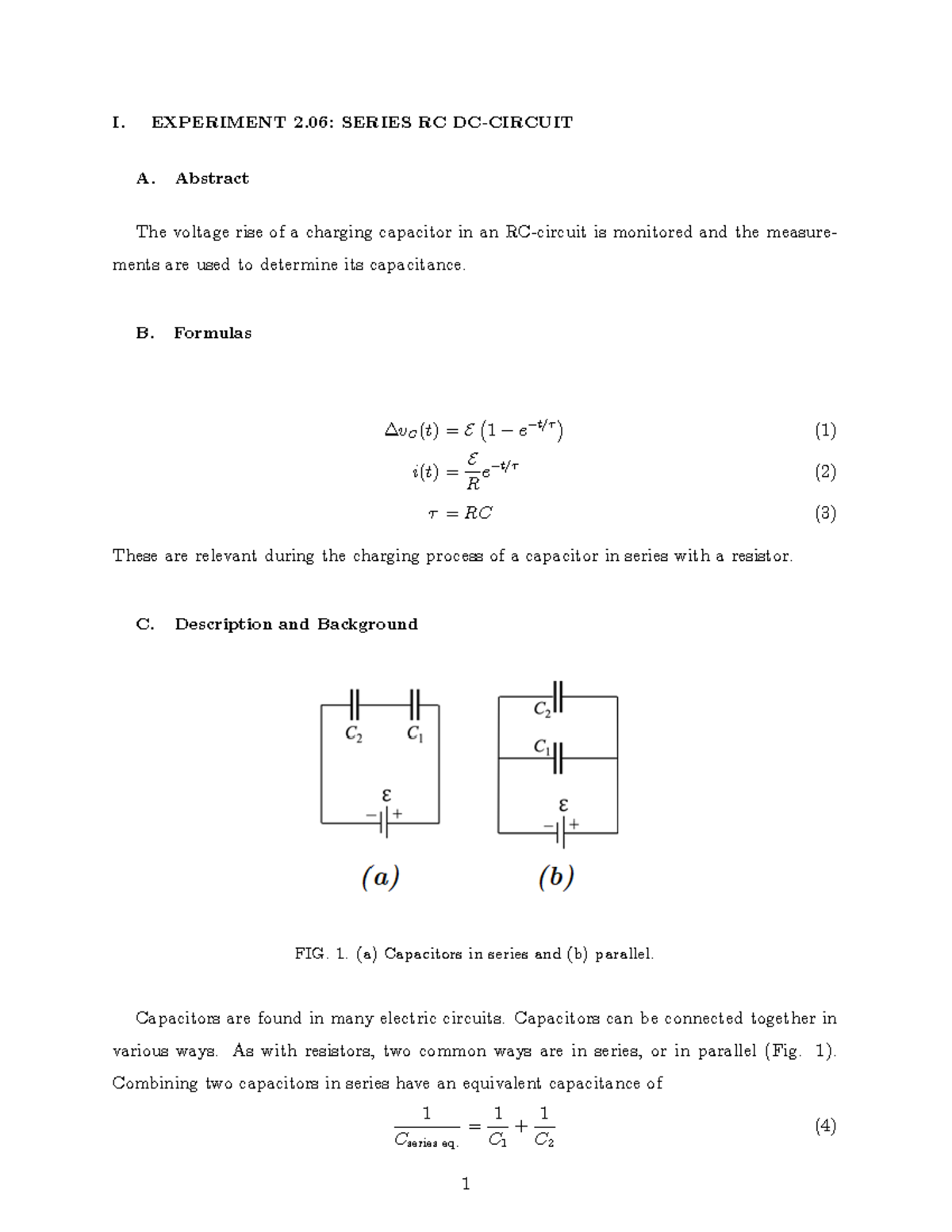 Exp2-06 - I. EXPERIMENT 2: SERIES RC DC-CIRCUIT A. Abstract The voltage ...