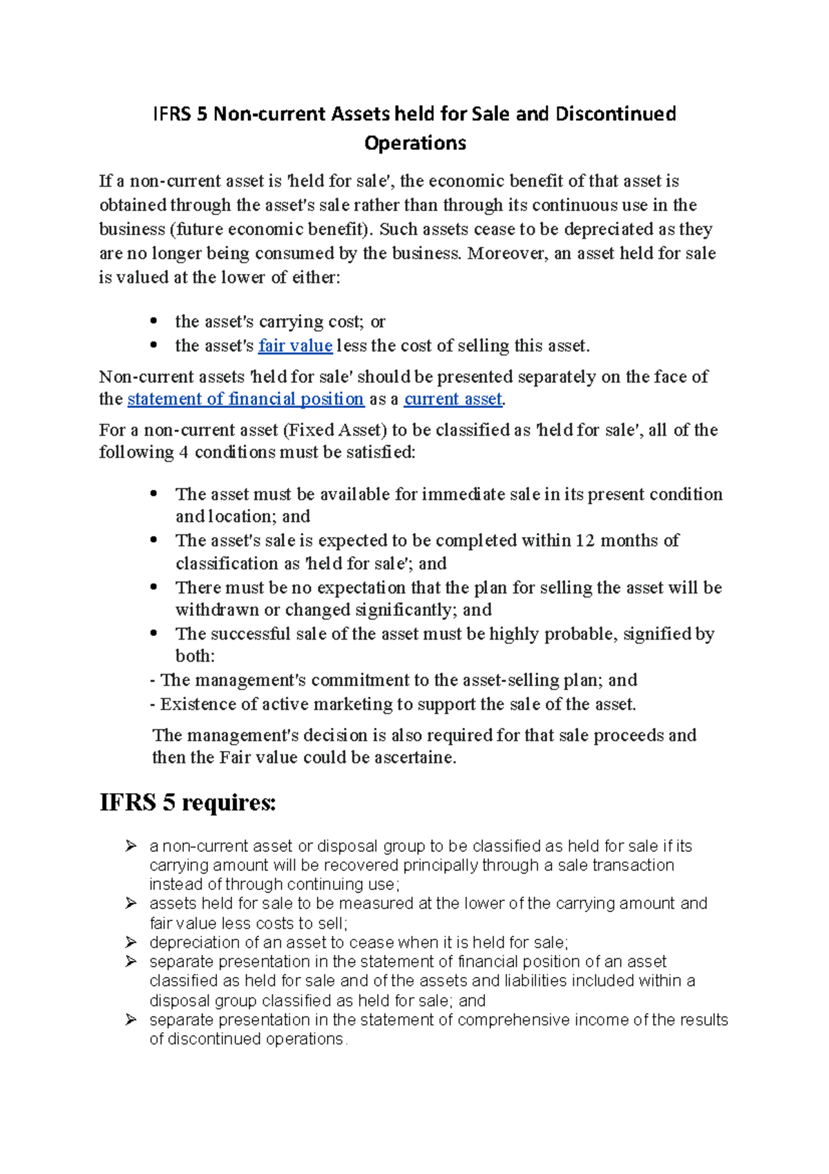IFRS 5 - cours - IFRS 5 Non-current Assets held for Sale and ...