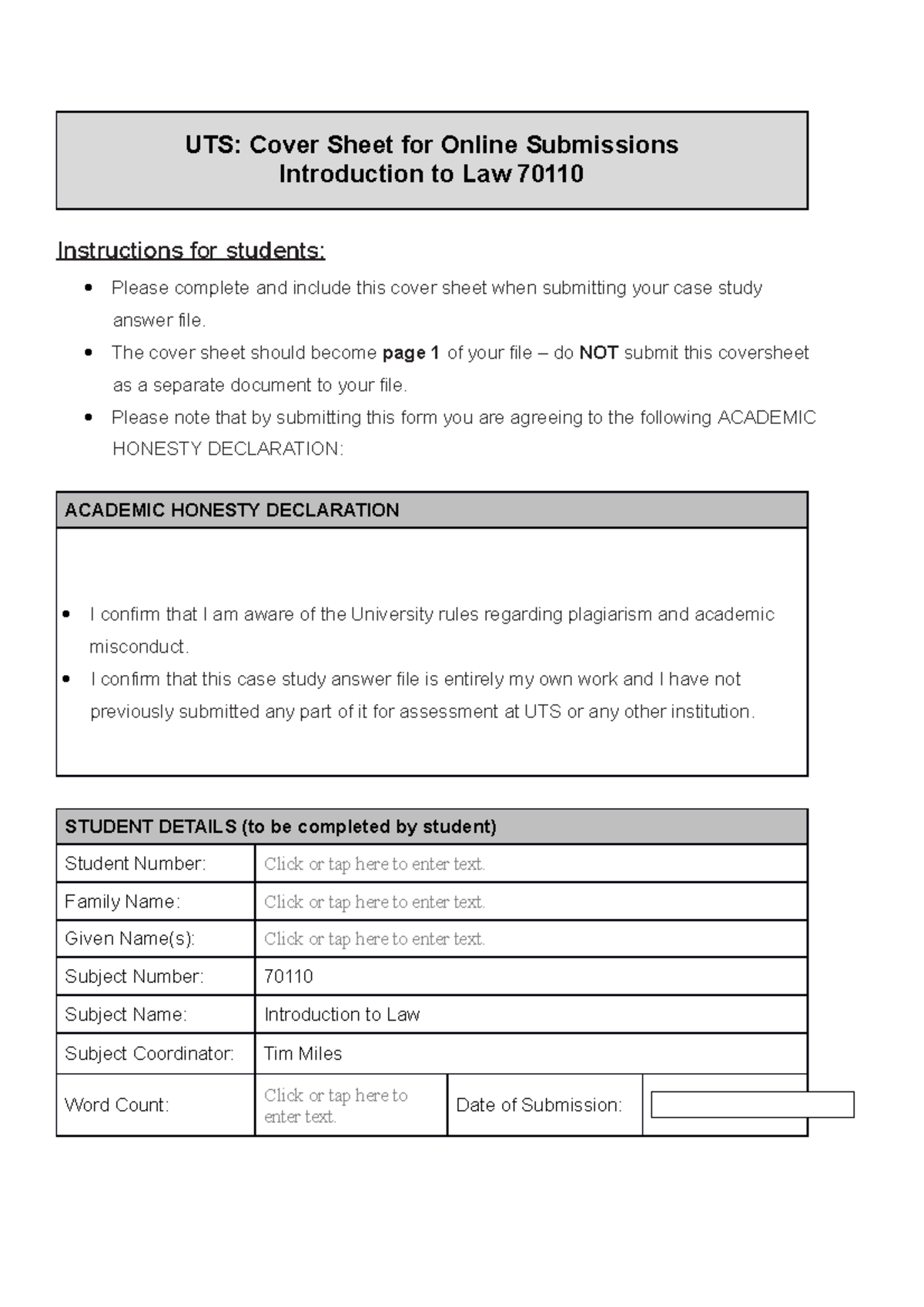 Case Study Cover Sheet 70110-4 - UTS: Cover Sheet for Online ...