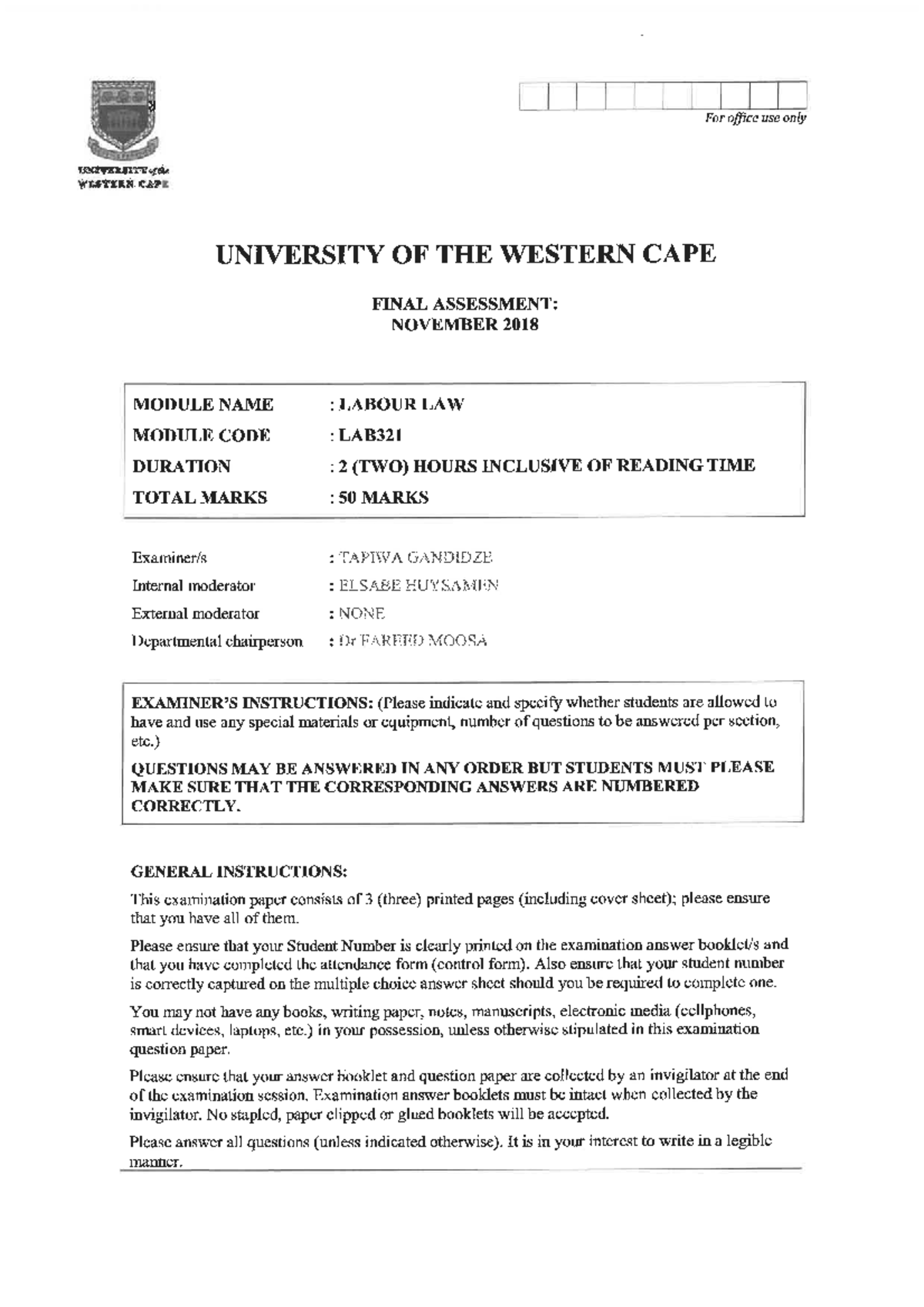 LAB321 2018 11 F - Previous exam paper to practice and prepare for LAB ...