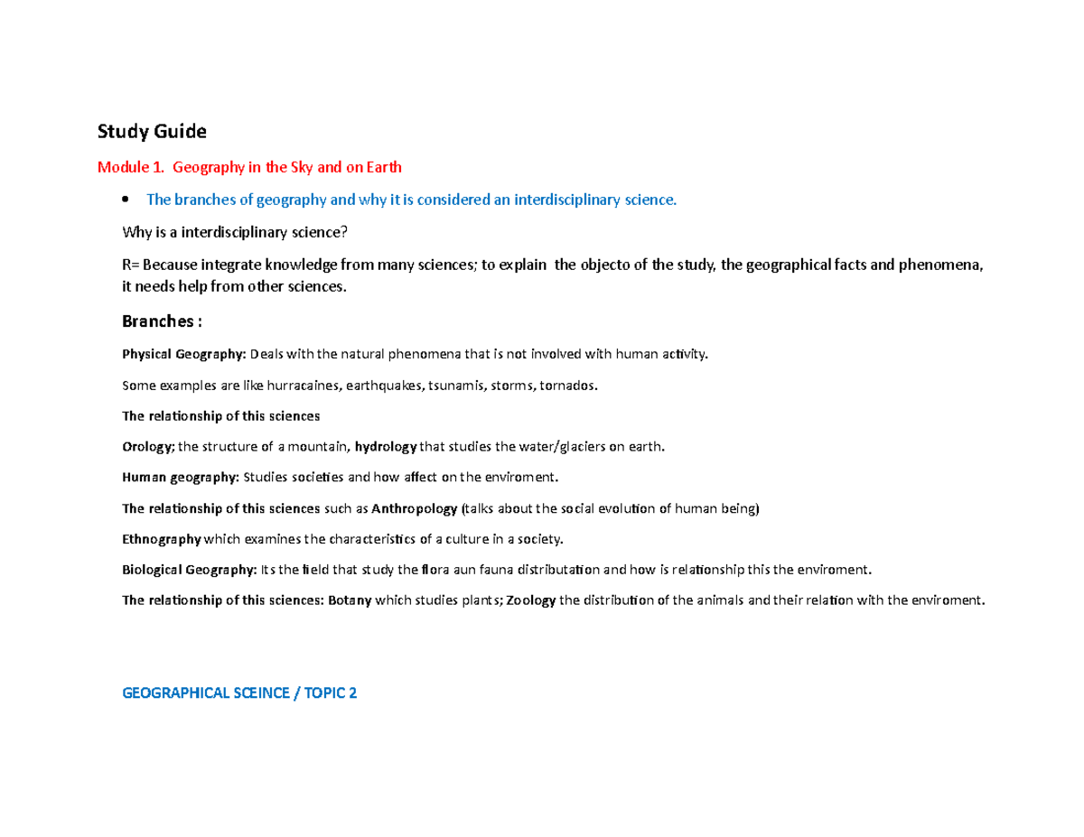 Study Guide Ecology - Study Guide Module 1. Geography in the Sky and on ...