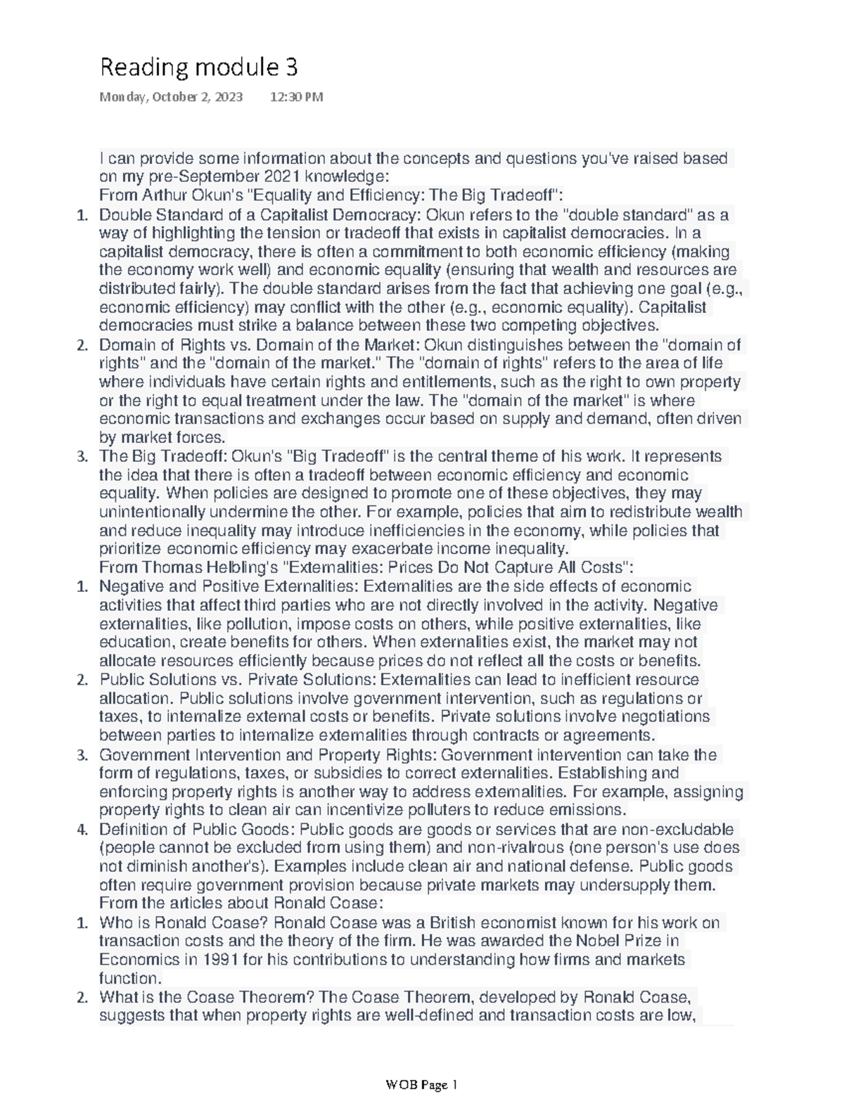 Reading module 3 - I can provide some information about the concepts ...