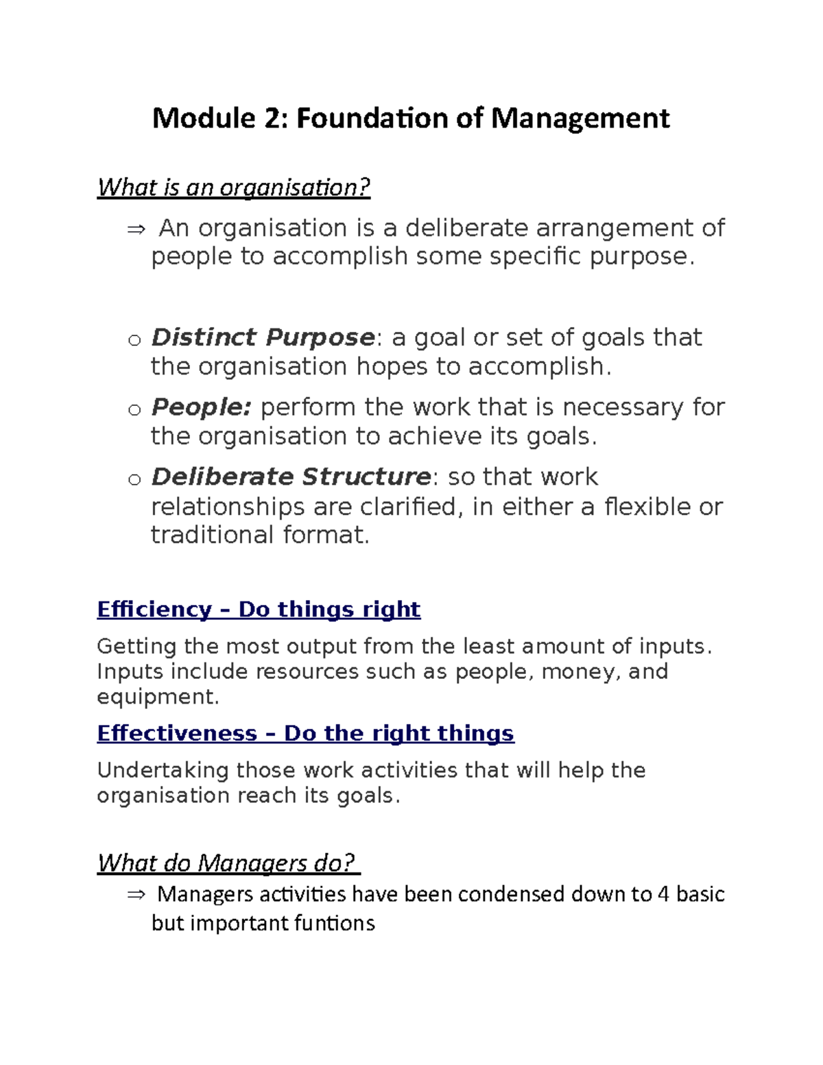 ITM review quiz1 - Revision - Module 2: Foundation of Management What ...