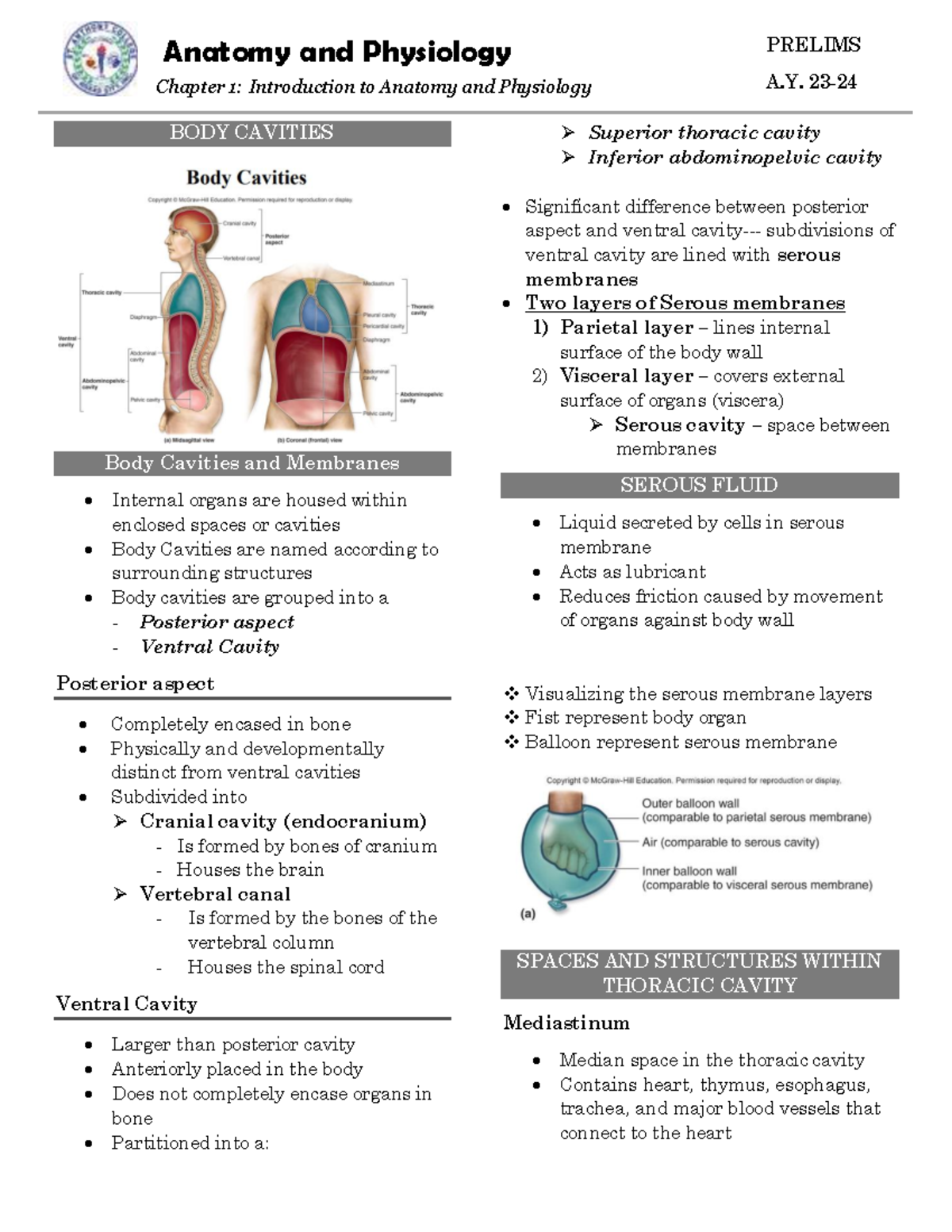 BODY Cavities AND Membranes - Chapter 1: Introduction to Anatomy and ...