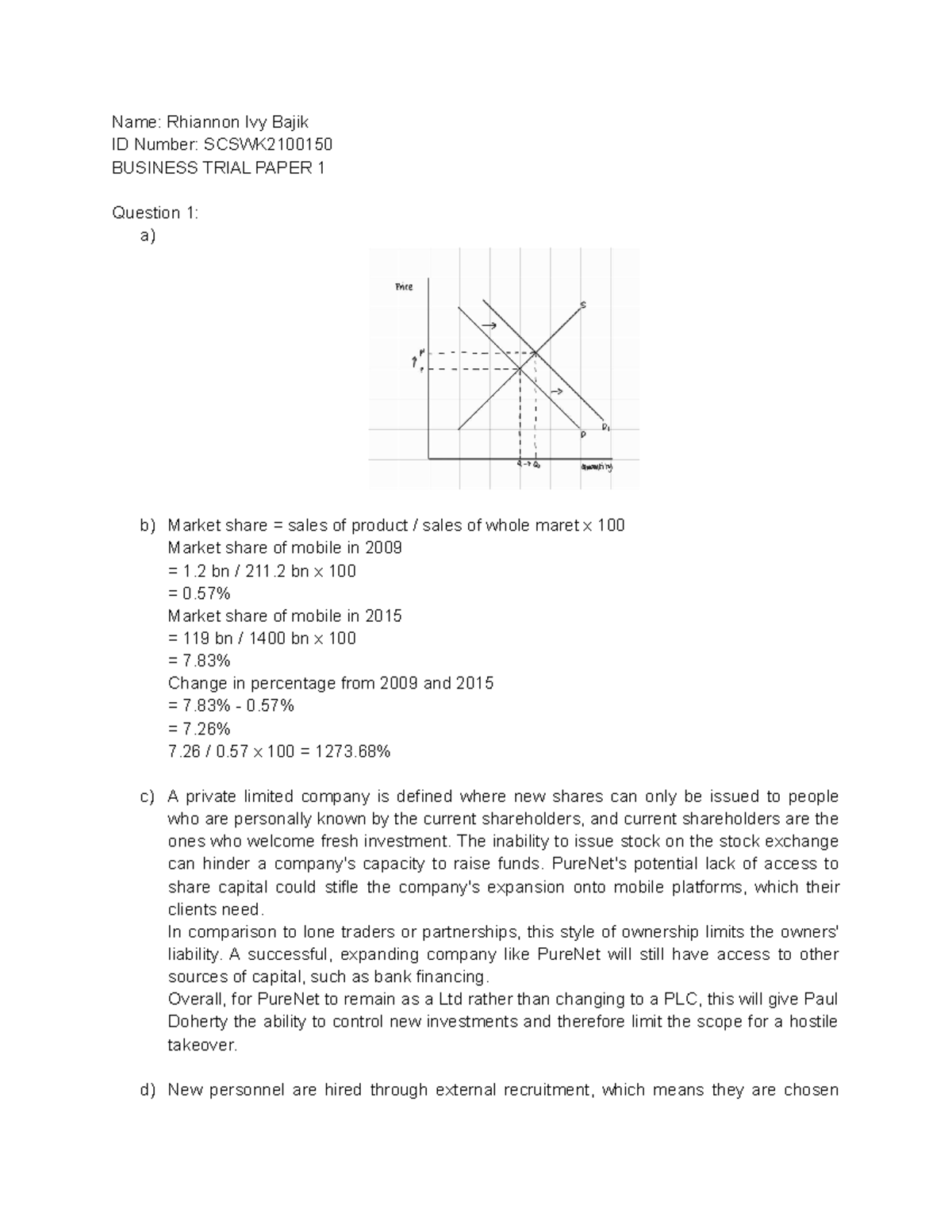 Business Trial Paper 1 - Name: Rhiannon Ivy Bajik ID Number: SCSWK ...