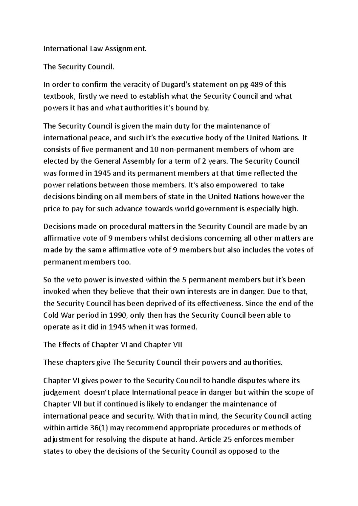 International Law Assignment 01 semester 01 of 2015 - International Law ...