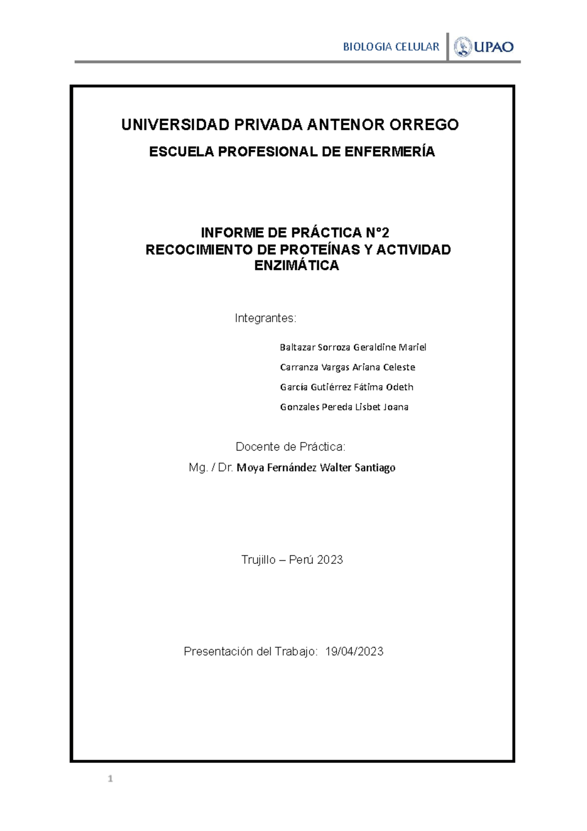Semana 2 Practica 2 Informe Práctica Proteinas Enzimas 2021-10 ESTO- ENFE - OBST - UNIVERSIDAD ...