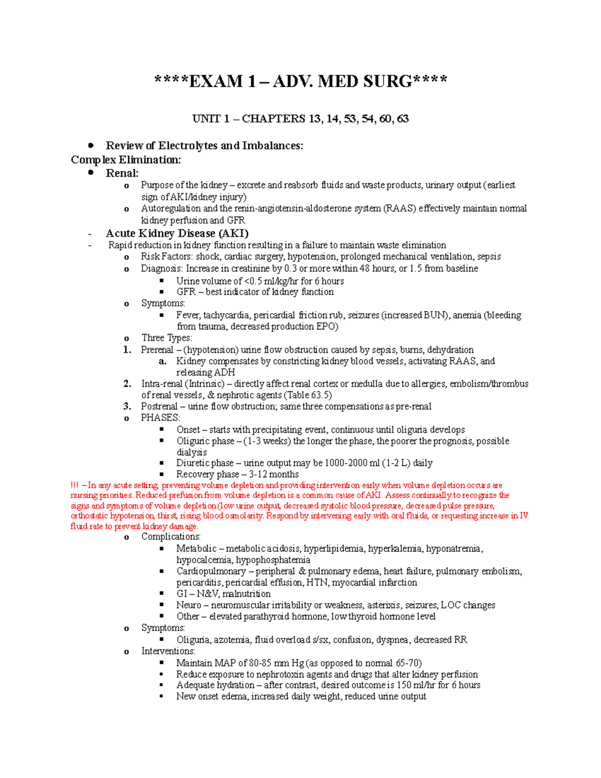 265 Study Guide - Exam 1 Copy - EXAM 1 – ADV. MED SURG UNIT 1 ...