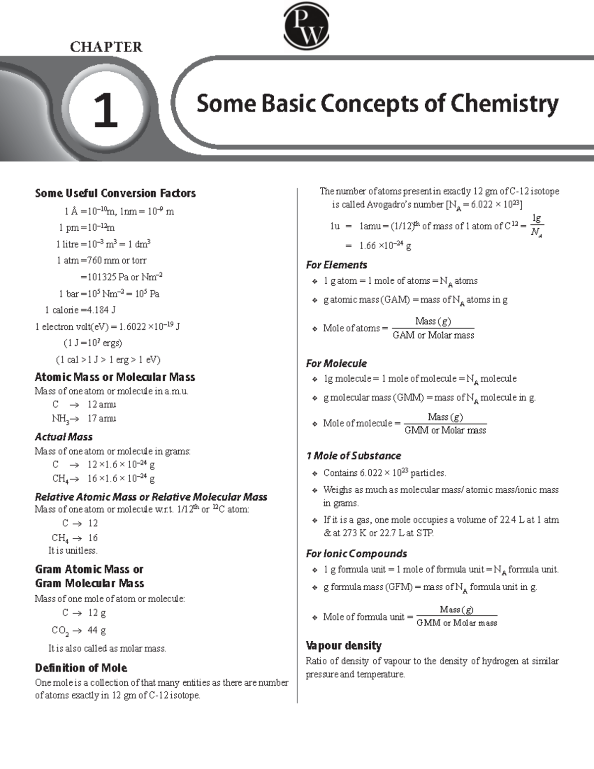 Some Basic Concepts of Chemistry Short Notes - CHAPTER 1 Some Basic ...