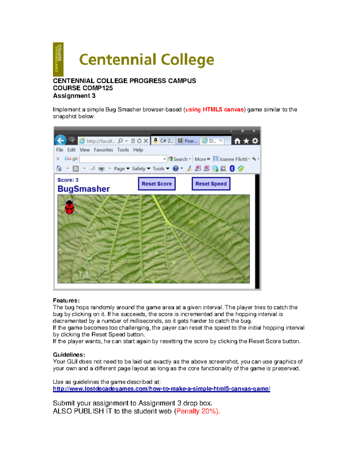COMP125Assignment 3(M2024) - CENTENNIAL COLLEGE PROGRESS CAMPUS COURSE ...