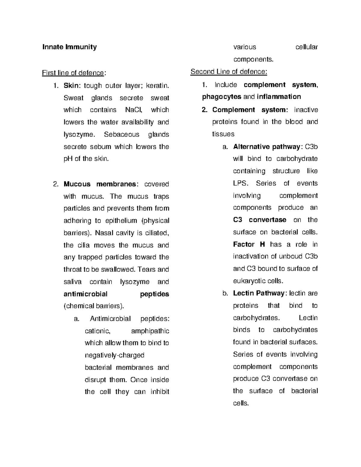Innate Immunity - Lecture notes 3 - Innate Immunity First line of ...
