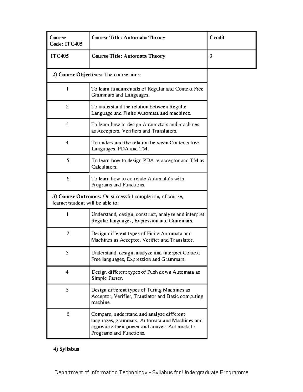 Auton. Syllabus IT Sem 4 (AT) - Course Code: ITC Course Title: Automata ...