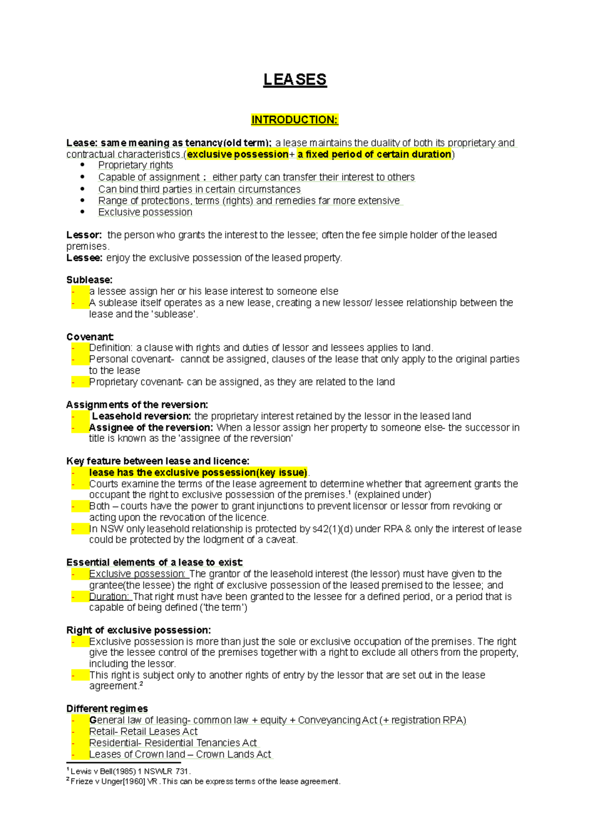 Note of leases - note including the lecture recording - LEASES ...