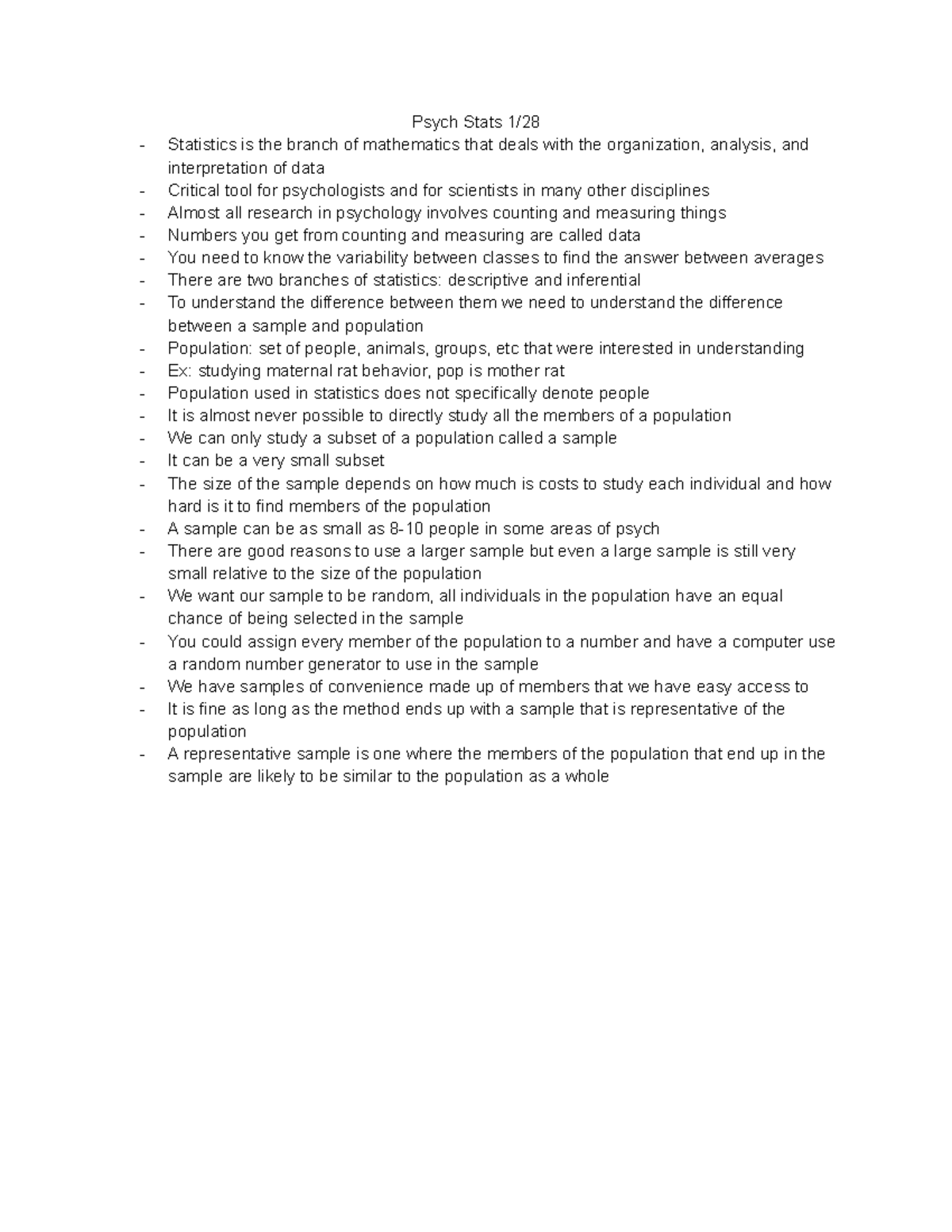 Psych Stats 1/28 - Psych Stats 1/ Statistics is the branch of ...