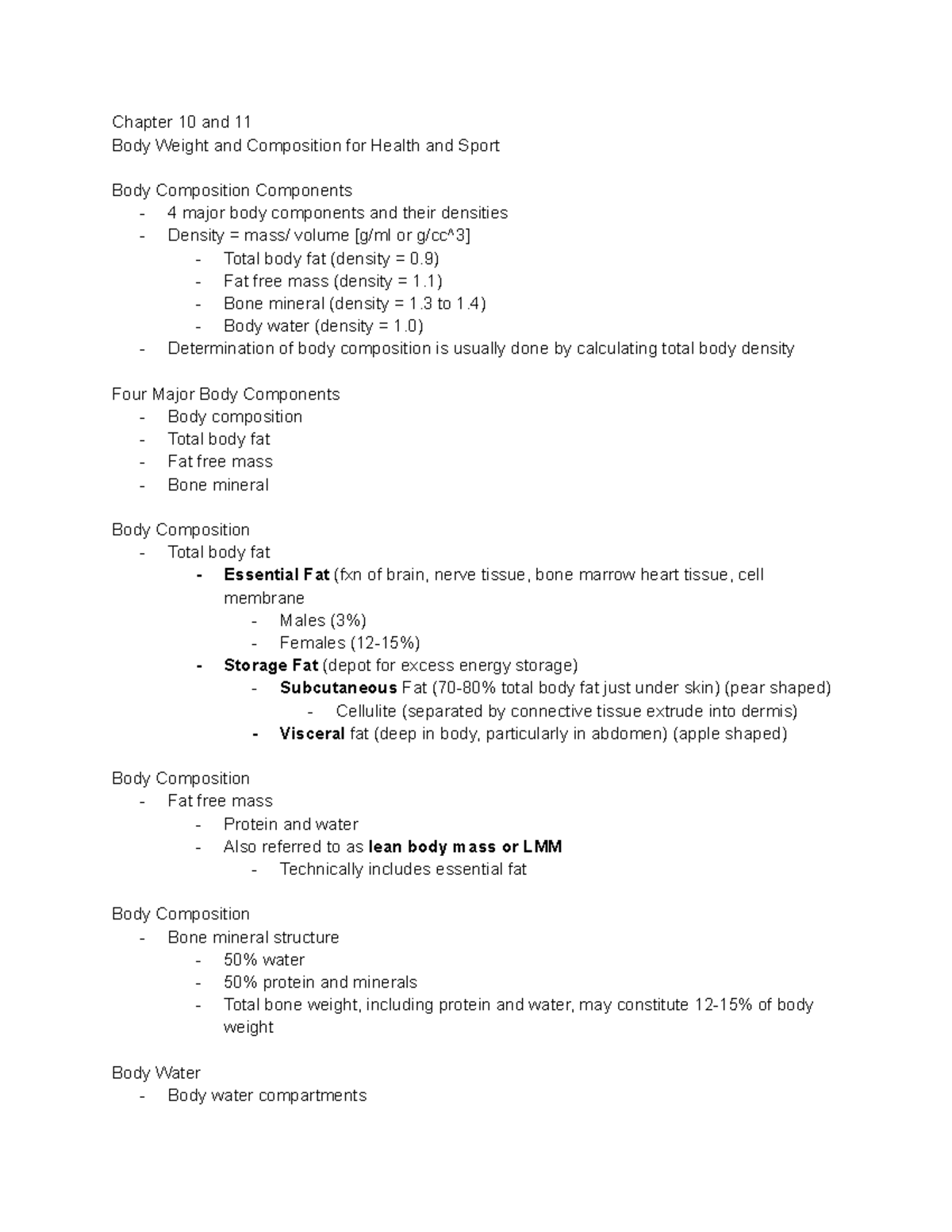 Chpt 10 and 11 - Lecture notes 10 and 11 - Chapter 10 and 11 Body ...