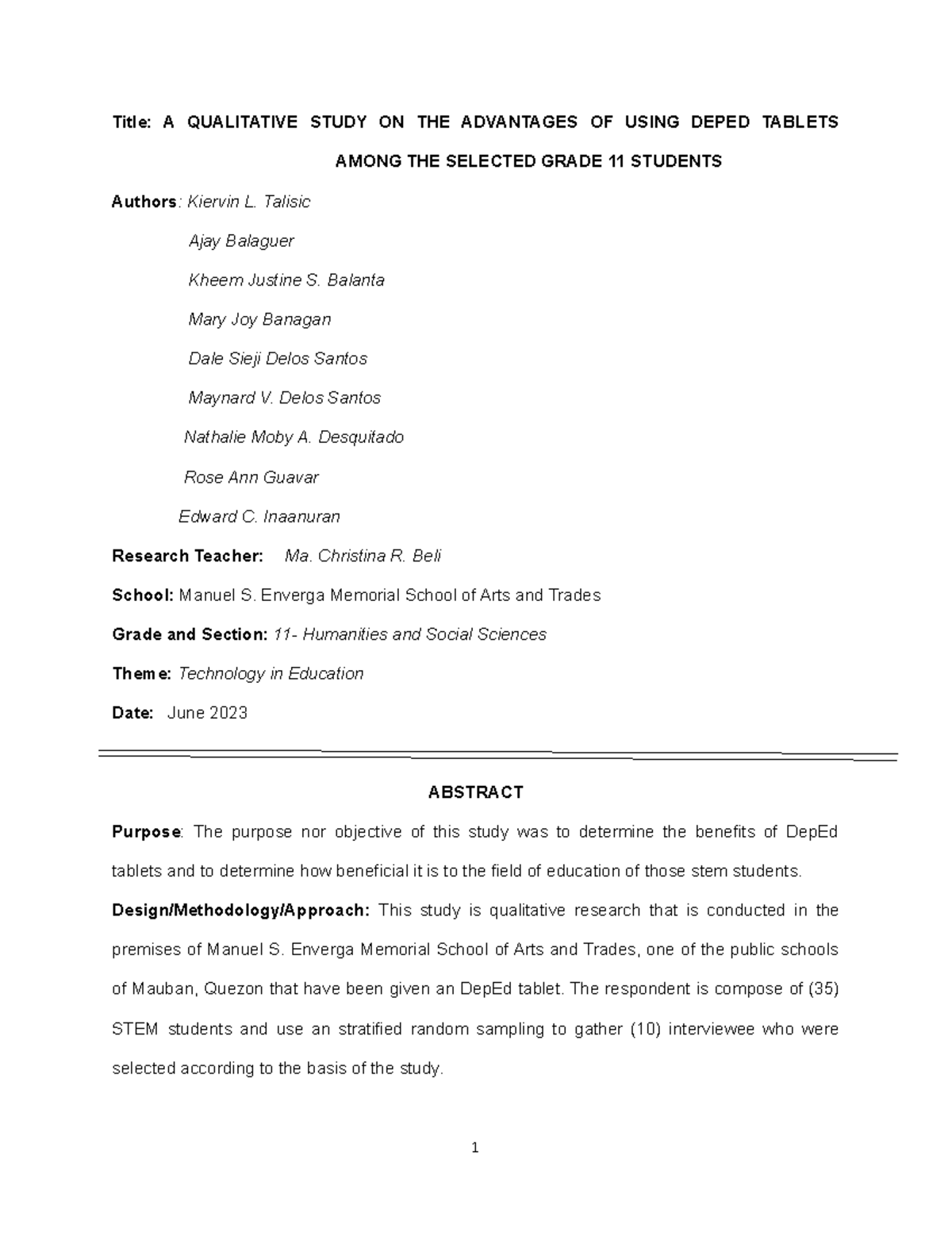 Sample- Practical- Research -Template- Group-3 - Title: A QUALITATIVE ...