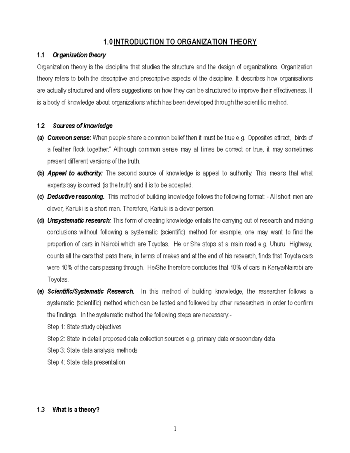 DBA 203 Lecture Notes-1 - 1 INTRODUCTION TO ORGANIZATION THEORY 1 ...