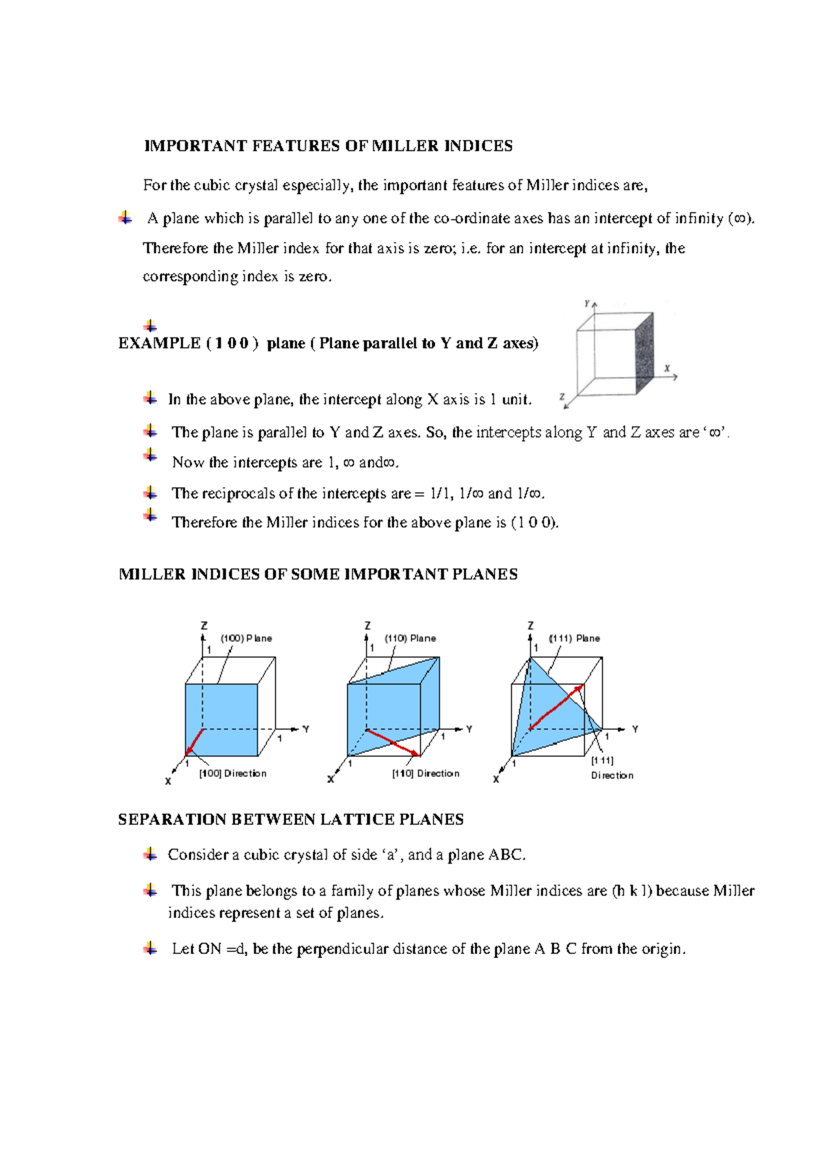 Unit-1-Crystal-Physics-planes 5 - IMPORTANT FEATURES OF MILLER INDICES For the cubic crystal ...