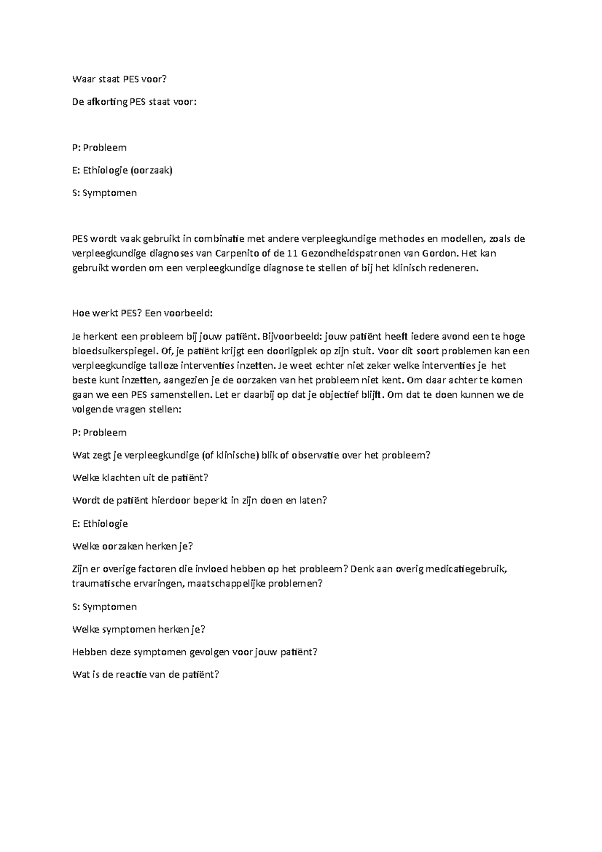 Waar staat PES voor - verpleegkundige - Waar staat PES voor? De akoring ...