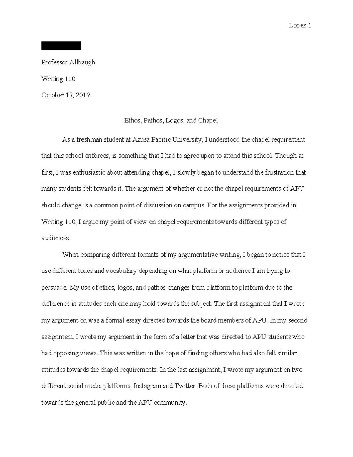 Analysis essay ethos pathos logos - Fabiola Lopez Professor Allbaugh ...
