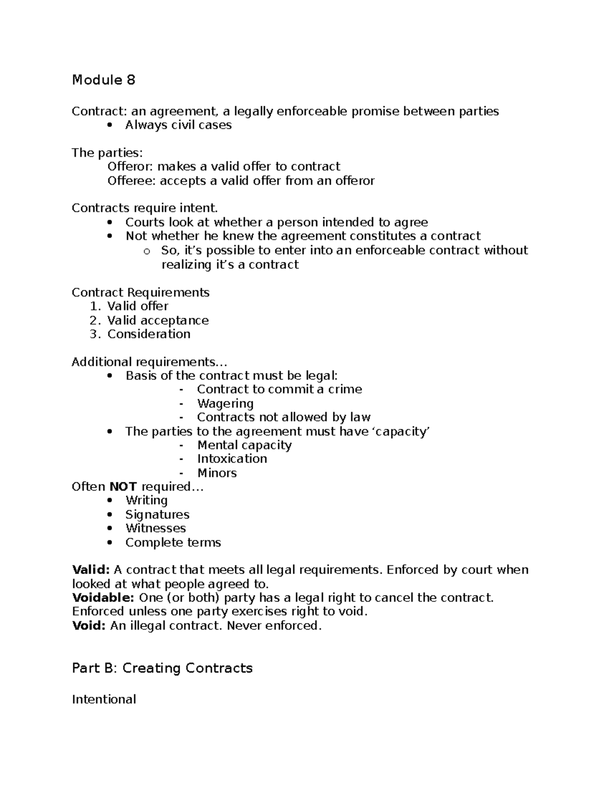 Chapter 8 - Lecture notes 8 - Module 8 Contract: an agreement, a ...