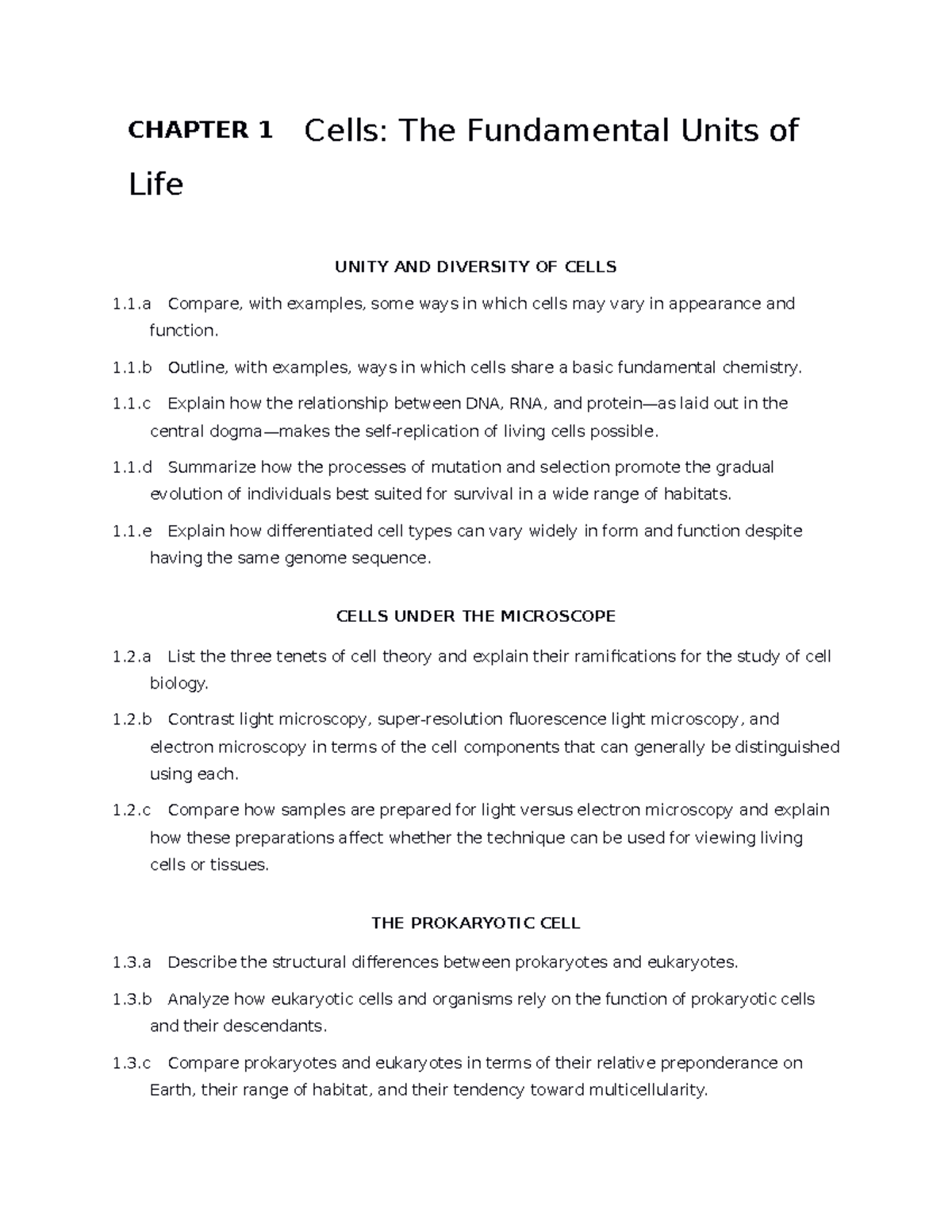 Chapter 1 - CHAPTER 1 Cells: The Fundamental Units of Life UNITY AND ...