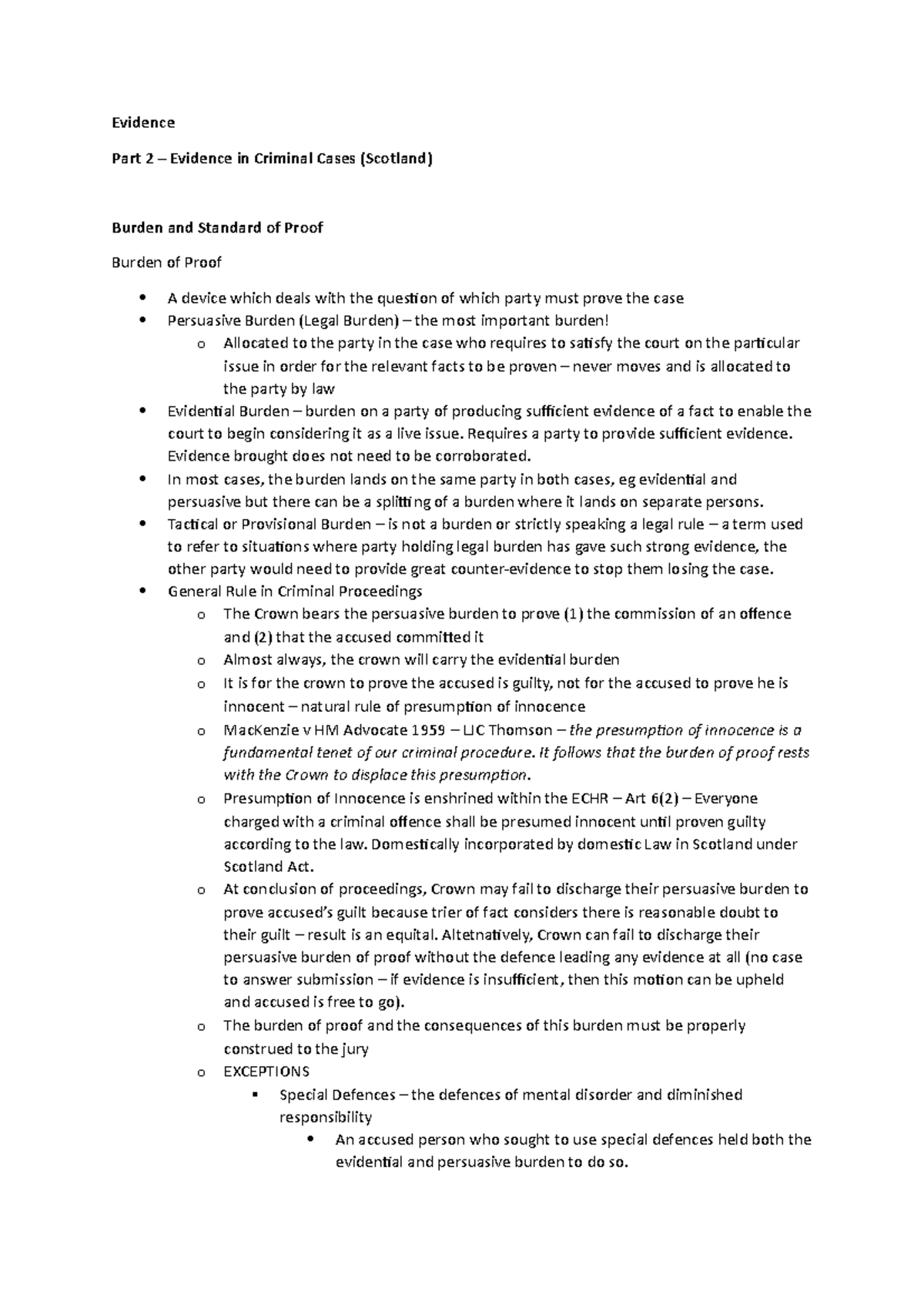 Evidence in Criminal Cases Scotland Lecture Notes - Evidence Part 2 ...