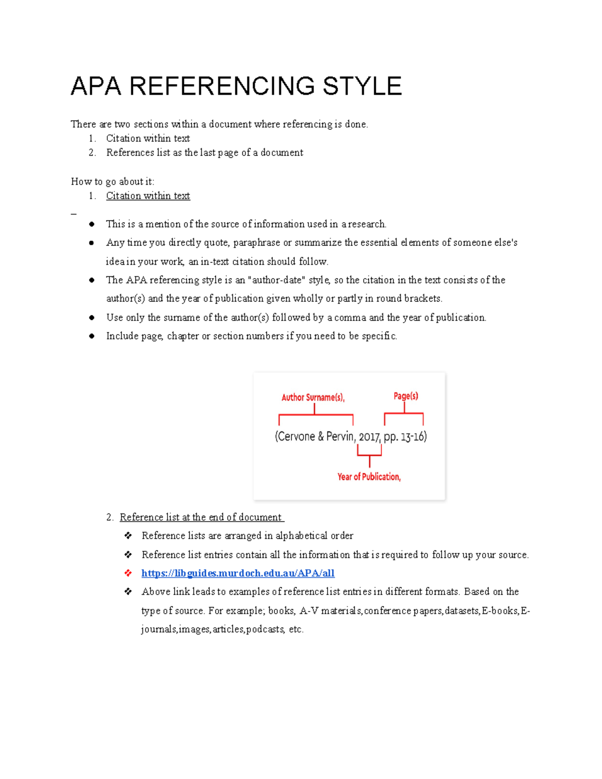 Referencing Technique - APA REFERENCING STYLE There are two sections ...