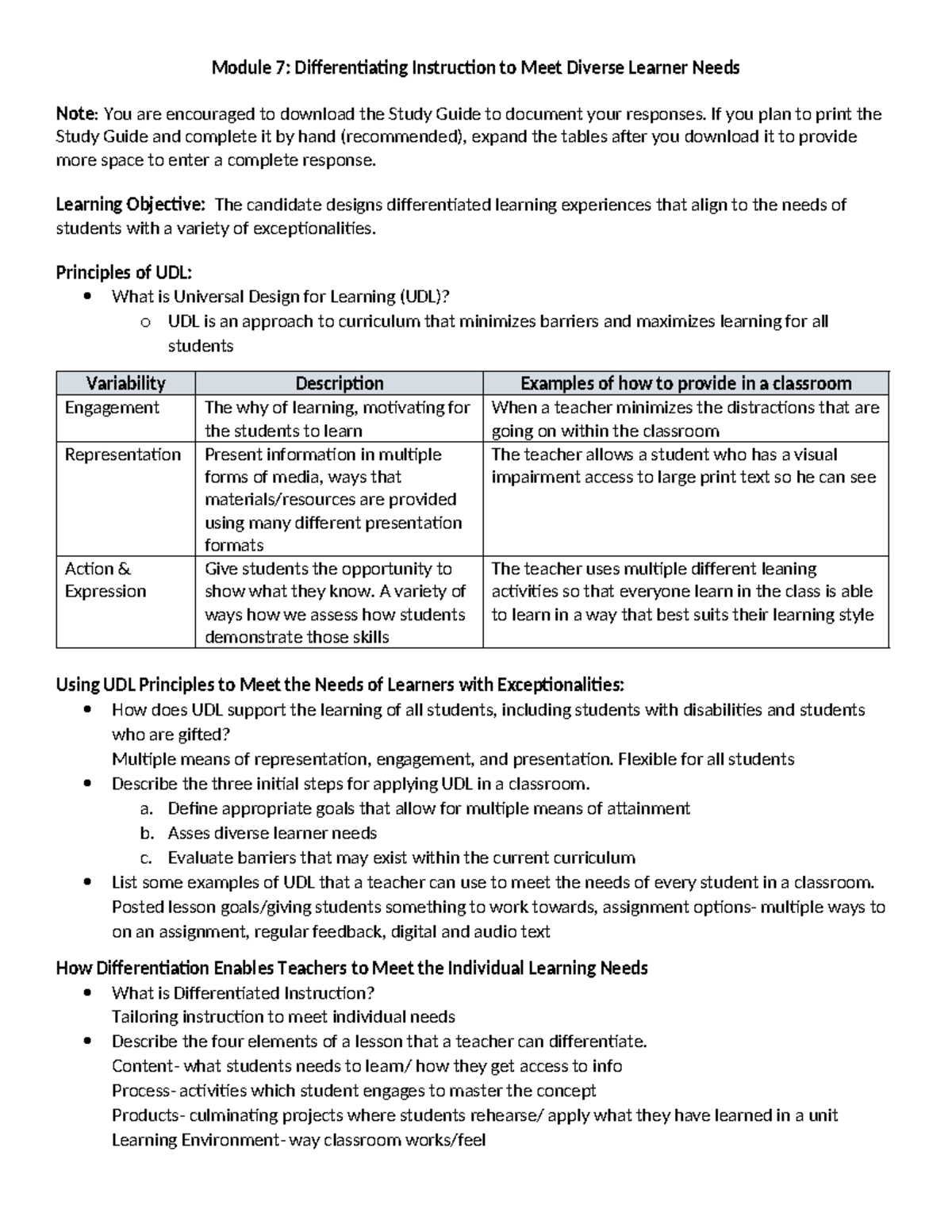 D096 d169 m7 study guide - Module 7: Differentiating Instruction to ...