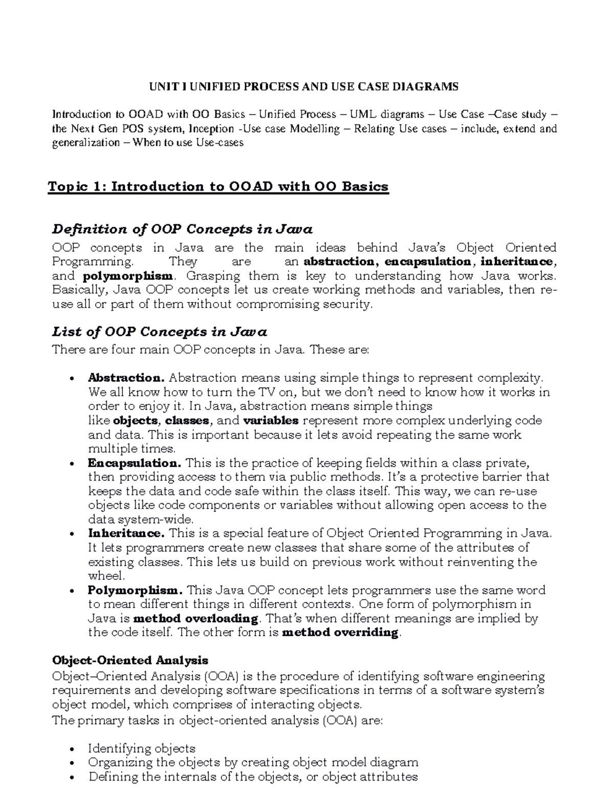 UNIT I -Notes - unit 1 - UNIT I UNIFIED PROCESS AND USE CASE DIAGRAMS ...