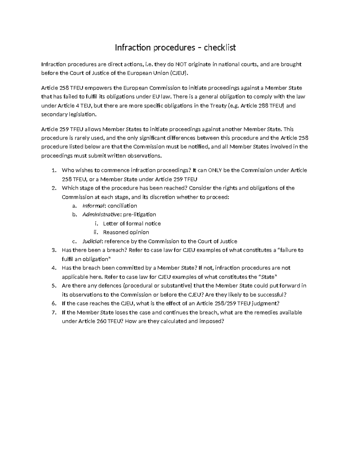 Infraction procedures checklist - Infraction procedures – checklist ...