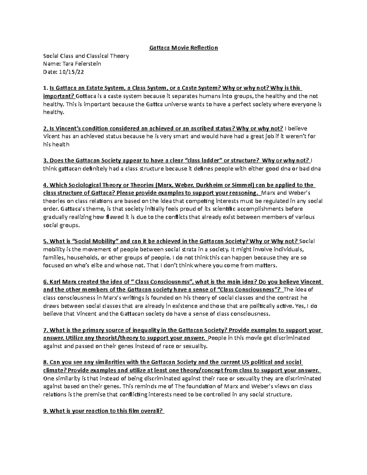 Gattaca Movie Reflection Social Theory - Gattaca Movie Reflection ...