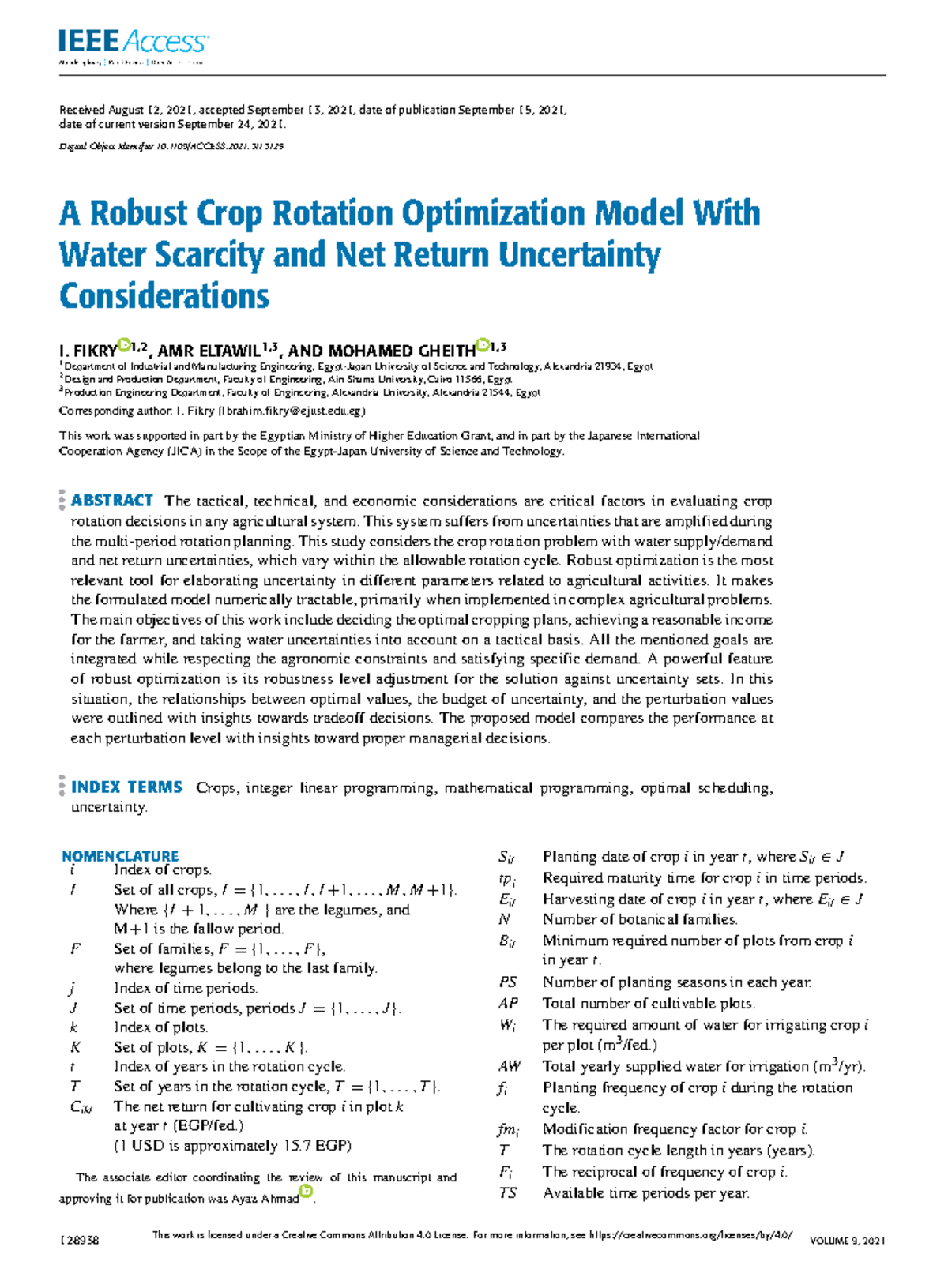 1- A Robust Crop Rotation Optimization Model With Water Scarcity and ...